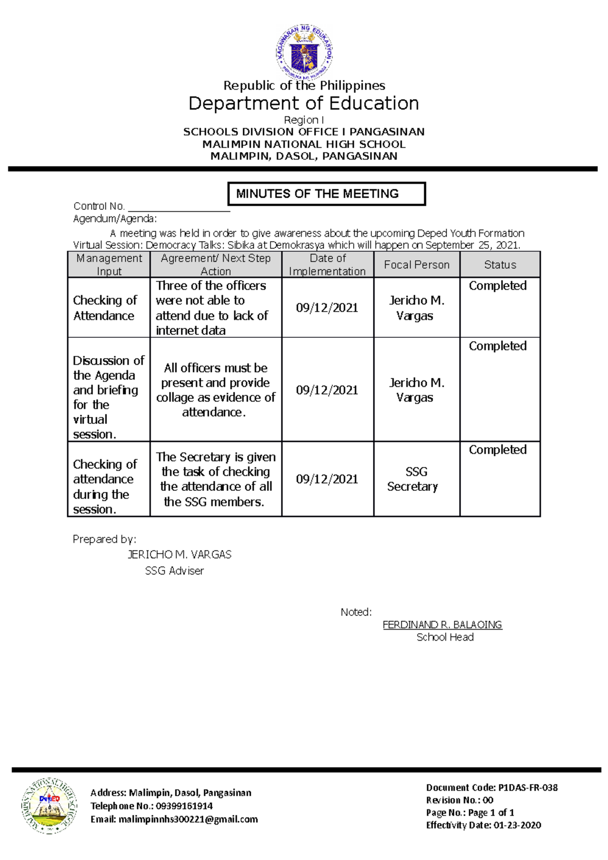 SSG Meeting Template for Meetings - Republic of the Philippines ...
