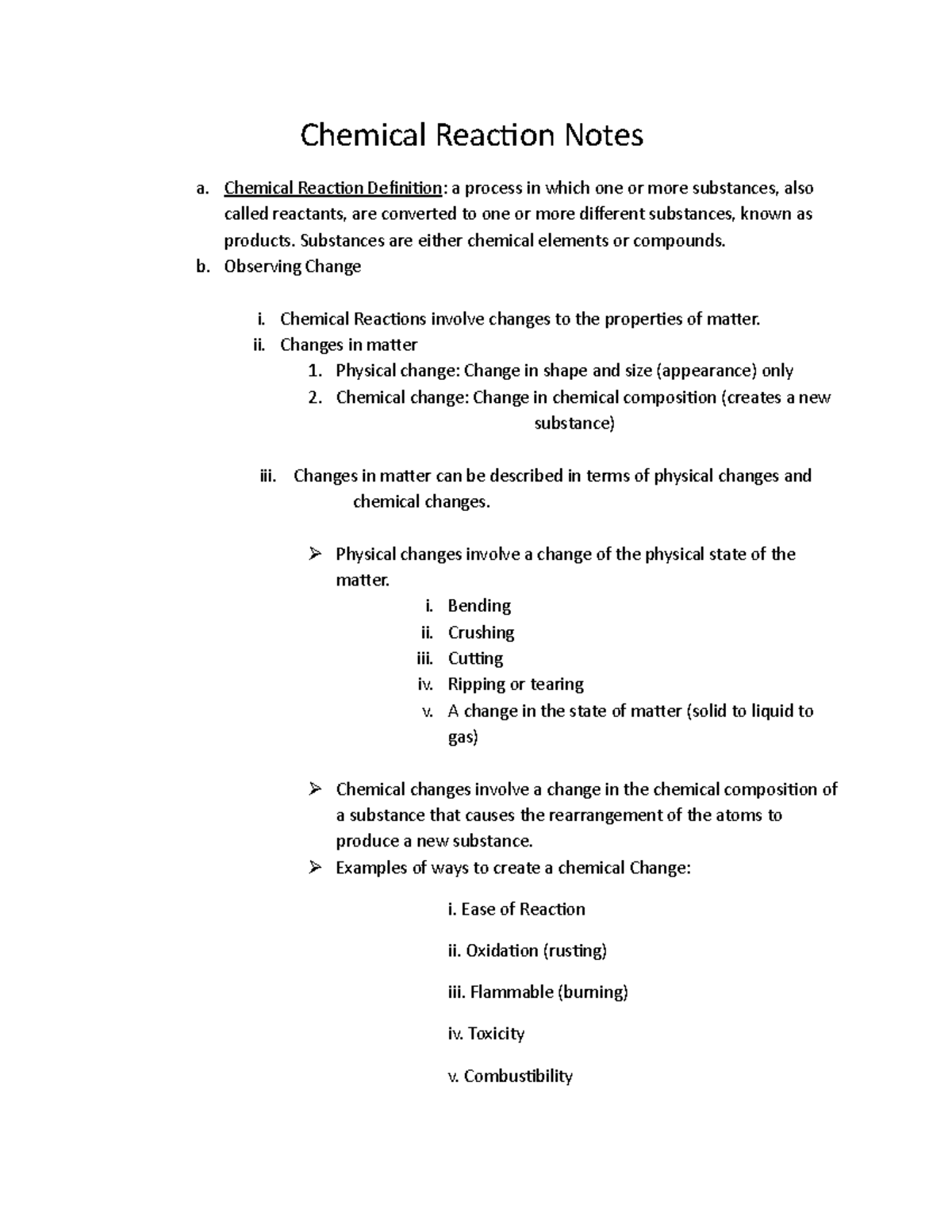 Chemical Reaction Notes complete - Chemical Reaction Notes a. Chemical ...