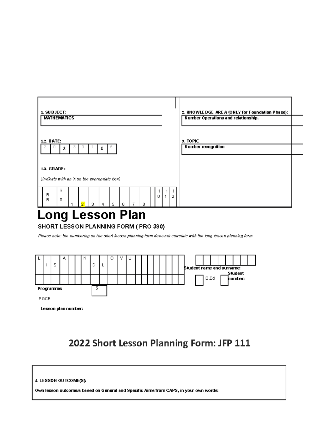 Mathematics lesson plan 5,five - 1. SUBJECT: MATHEMATICS 1. DATE: 2 0 2 ...