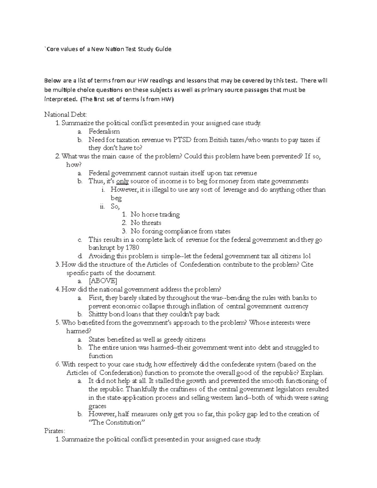 Core values of a New Nation Test Study Guide - There will be multiple ...