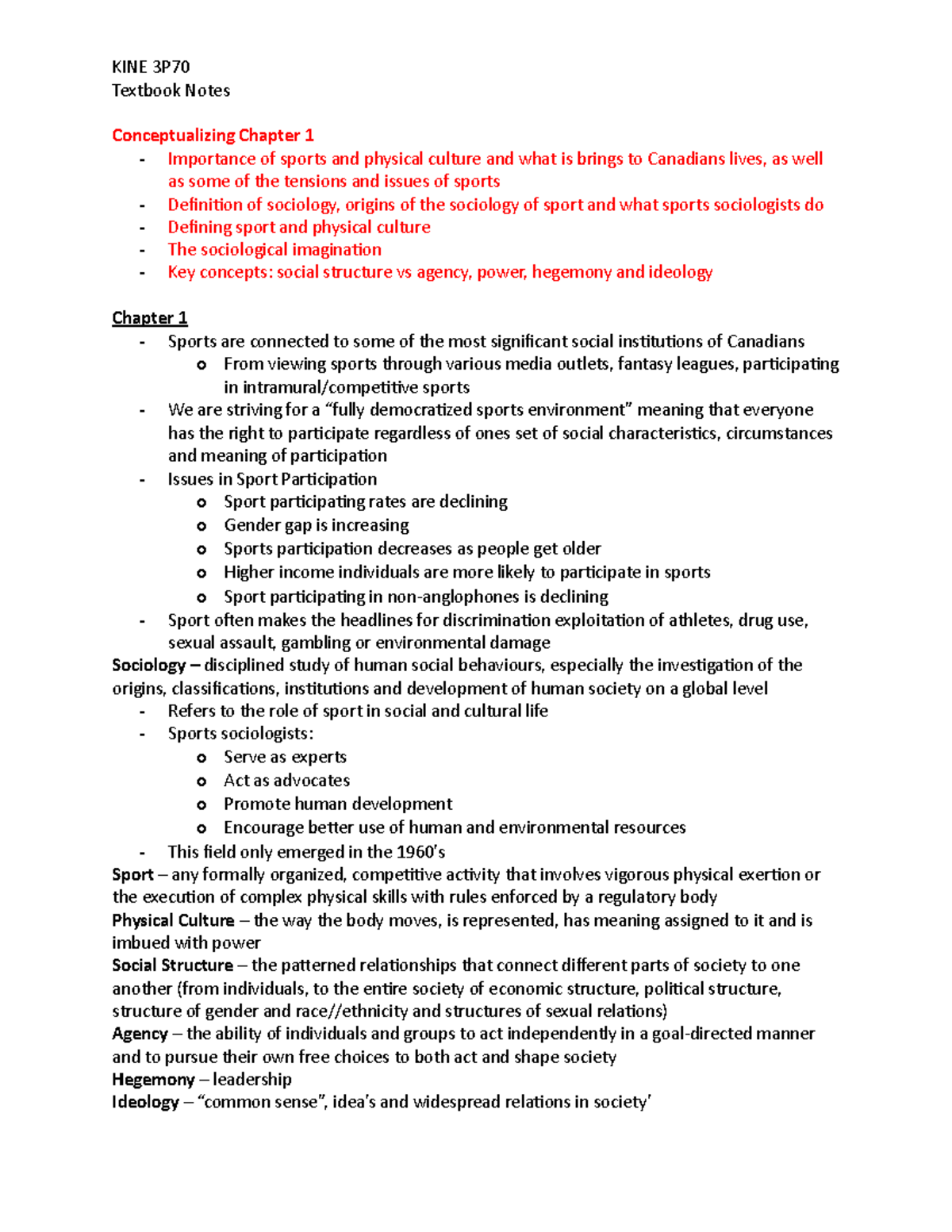 3P70 Textbook Notes - Sport and Physical Culture in Canadian Society ...