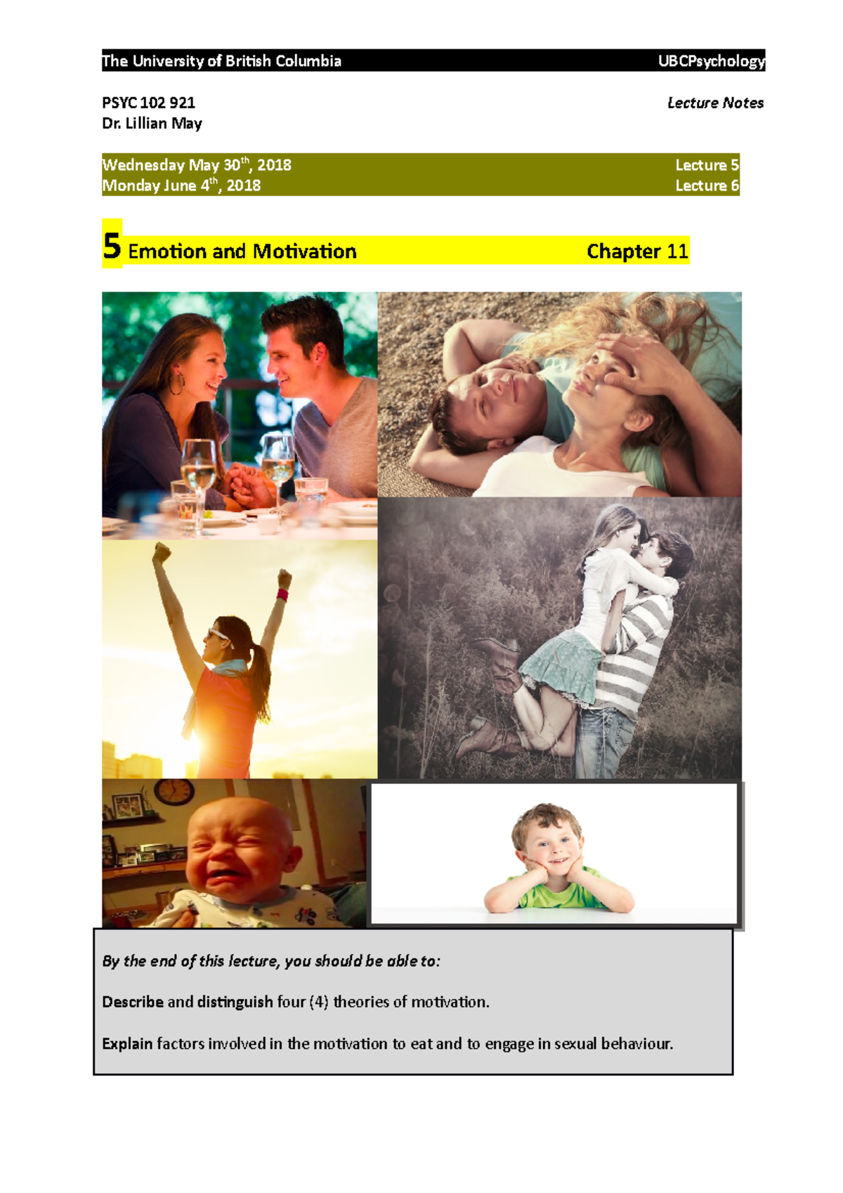 11 Emotion and Motivation - The University of British Columbia PSYC 102 ...