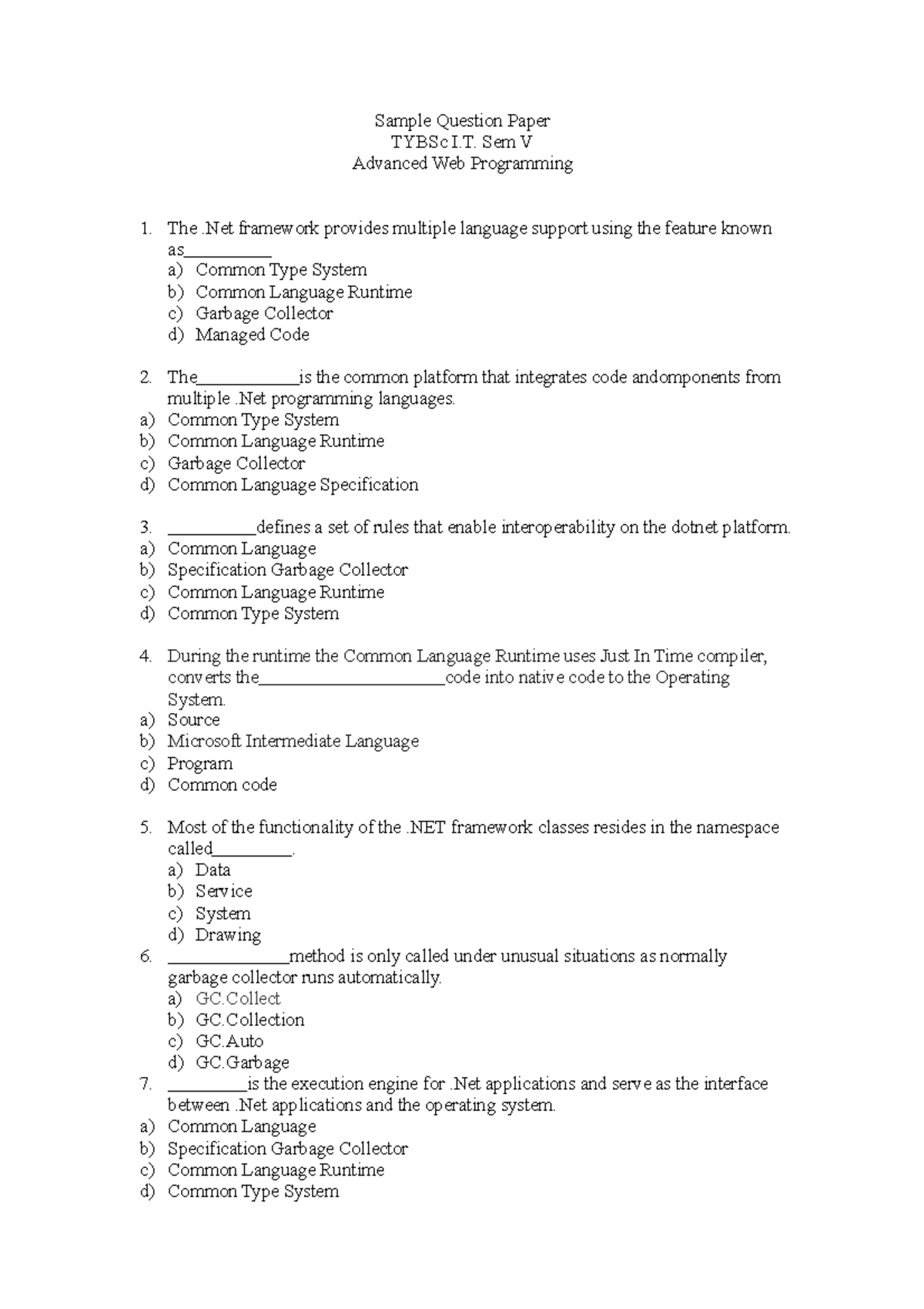 AWP MCQ SET 3 - MCQ SETS - Sample Question Paper TYBSc I. Sem V ...