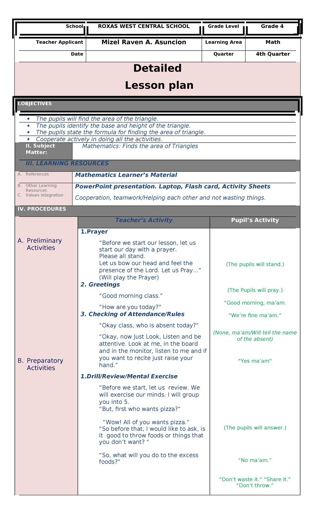 Lesson-Plan - Lectures - School ROXAS WEST CENTRAL SCHOOL Grade Level ...