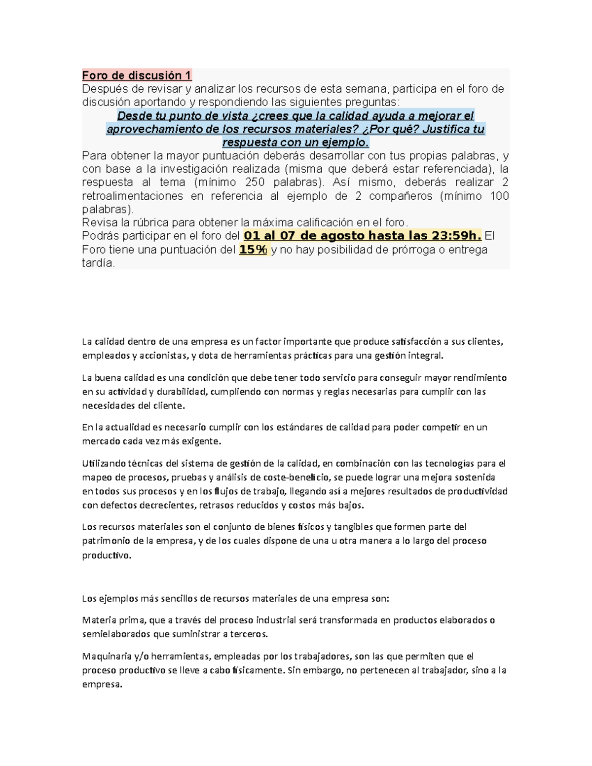 Foro de discusión 1 - Foro 1 - Foro de discusión 1 Después de revisar y ...