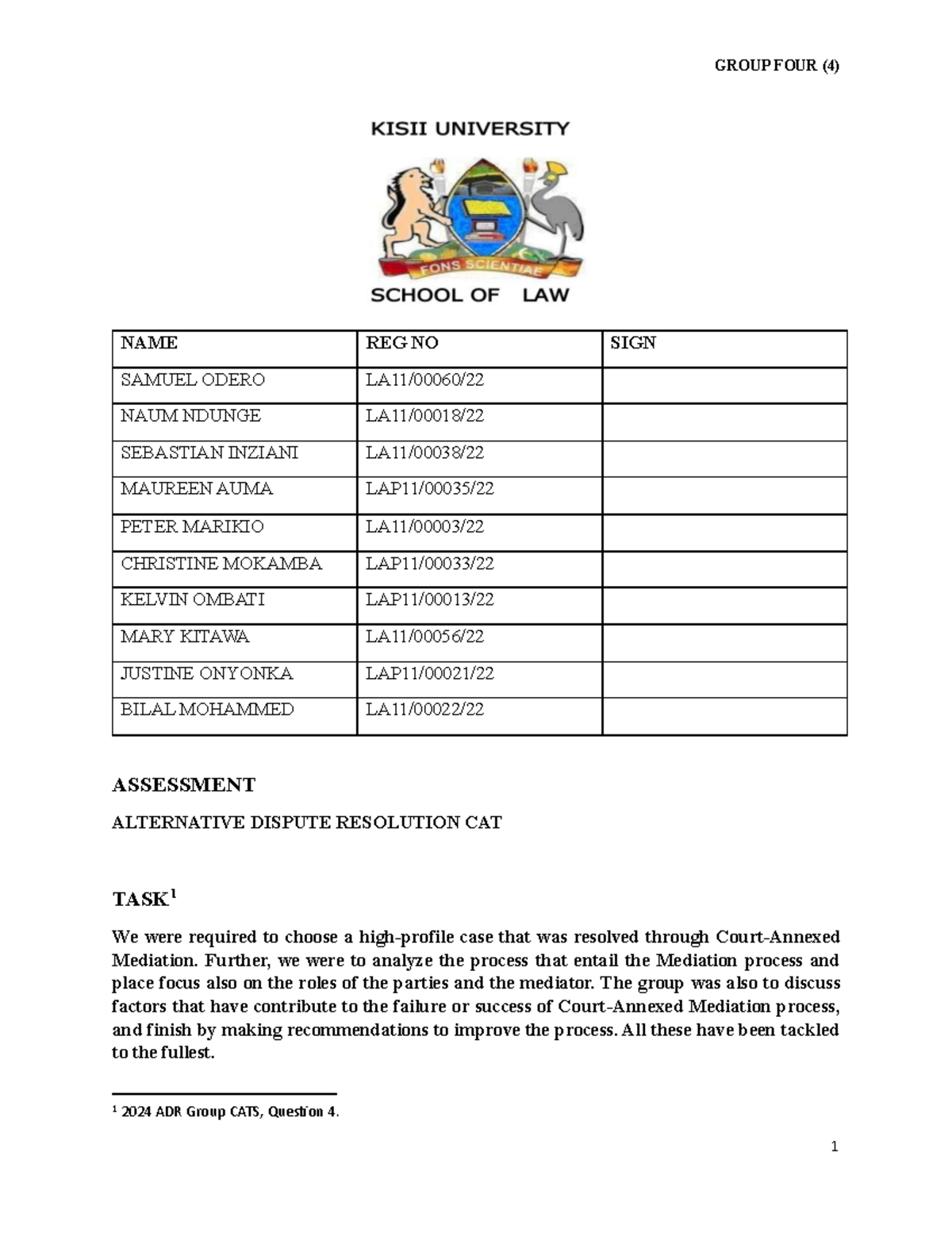 ADR CAT Group 4 Assignment - ASSESSMENT ALTERNATIVE DISPUTE RESOLUTION ...