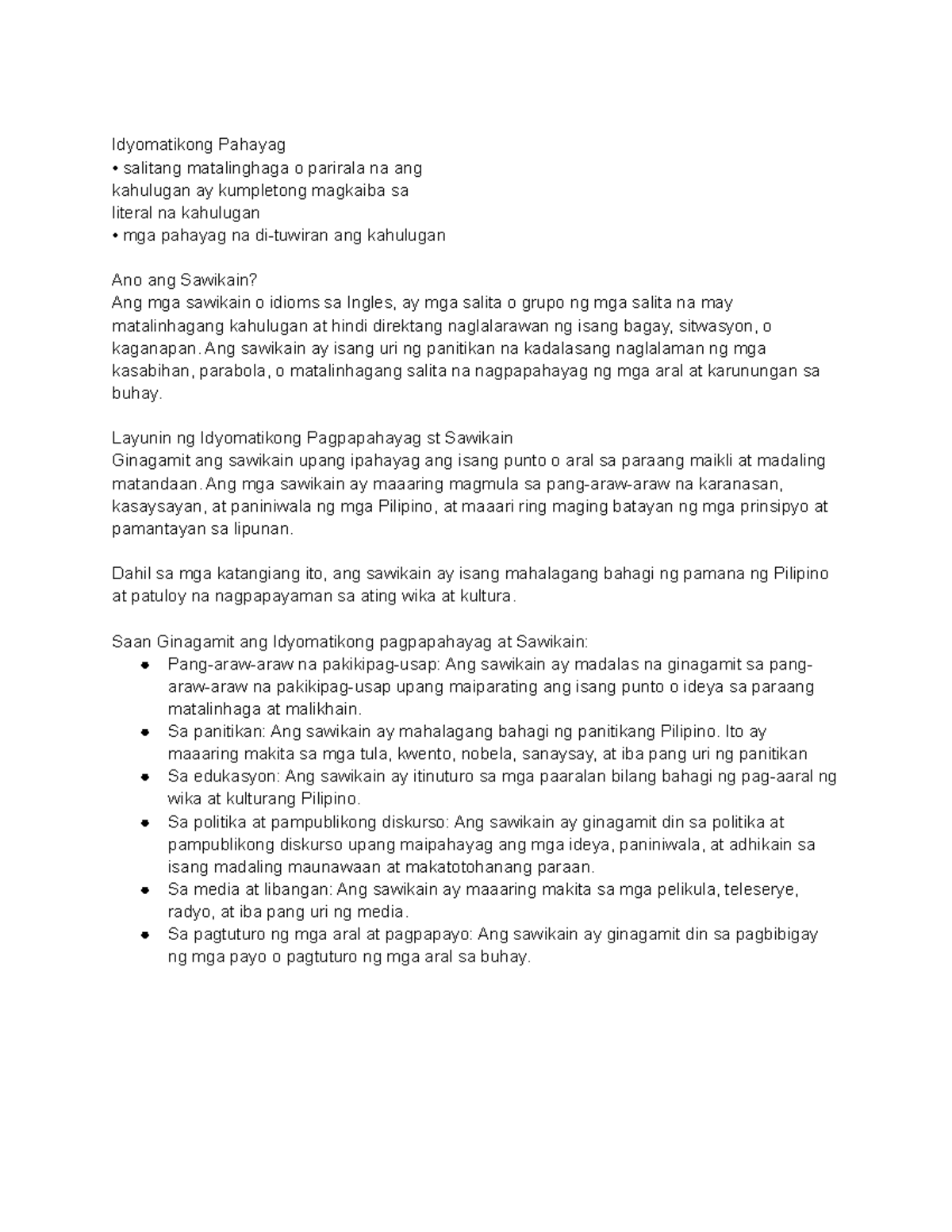 Idyomatikong Pahayag at Sawikain - Idyomatikong Pahayag salitang ...