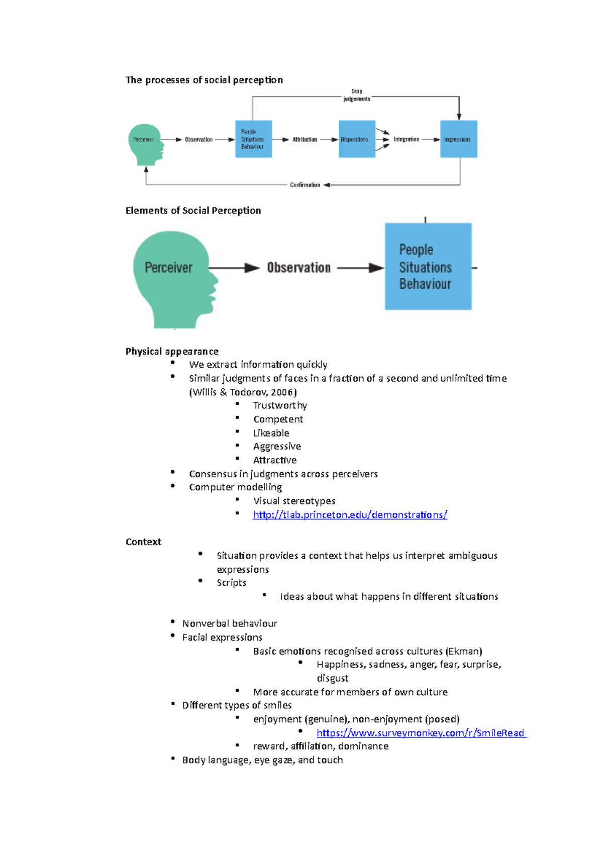 PYB202 WEEK 3 - Lecture notes 3 - The processes of social perception ...