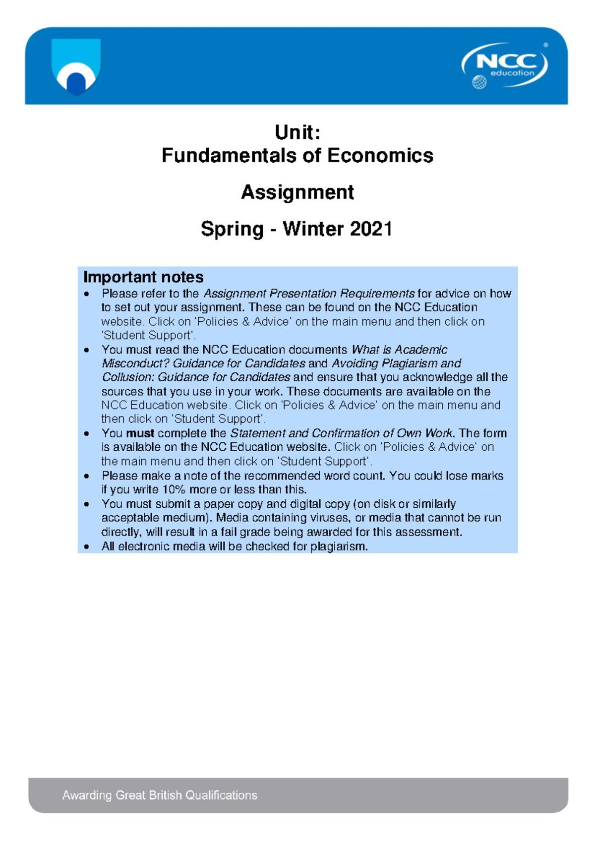 FE Assignment QP Spring Winter 2021 Final - Unit: Fundamentals of Economics Assignment Spring ...