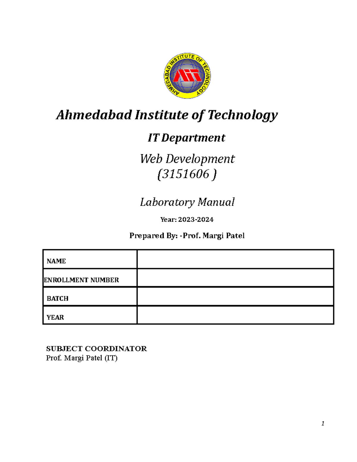 WD Lab Manual IT - 1 Ahmedabad Institute of Technology IT Department ...