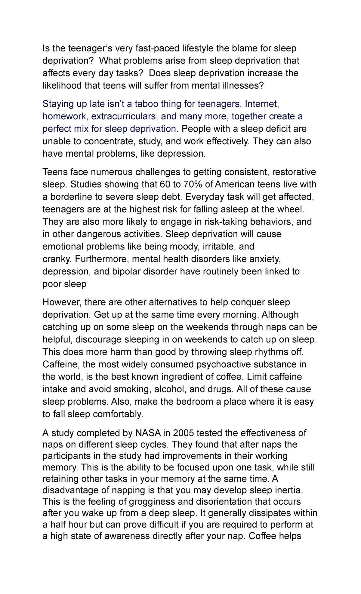 Sleep Deprivation - Is the teenager’s very fast-paced lifestyle the ...