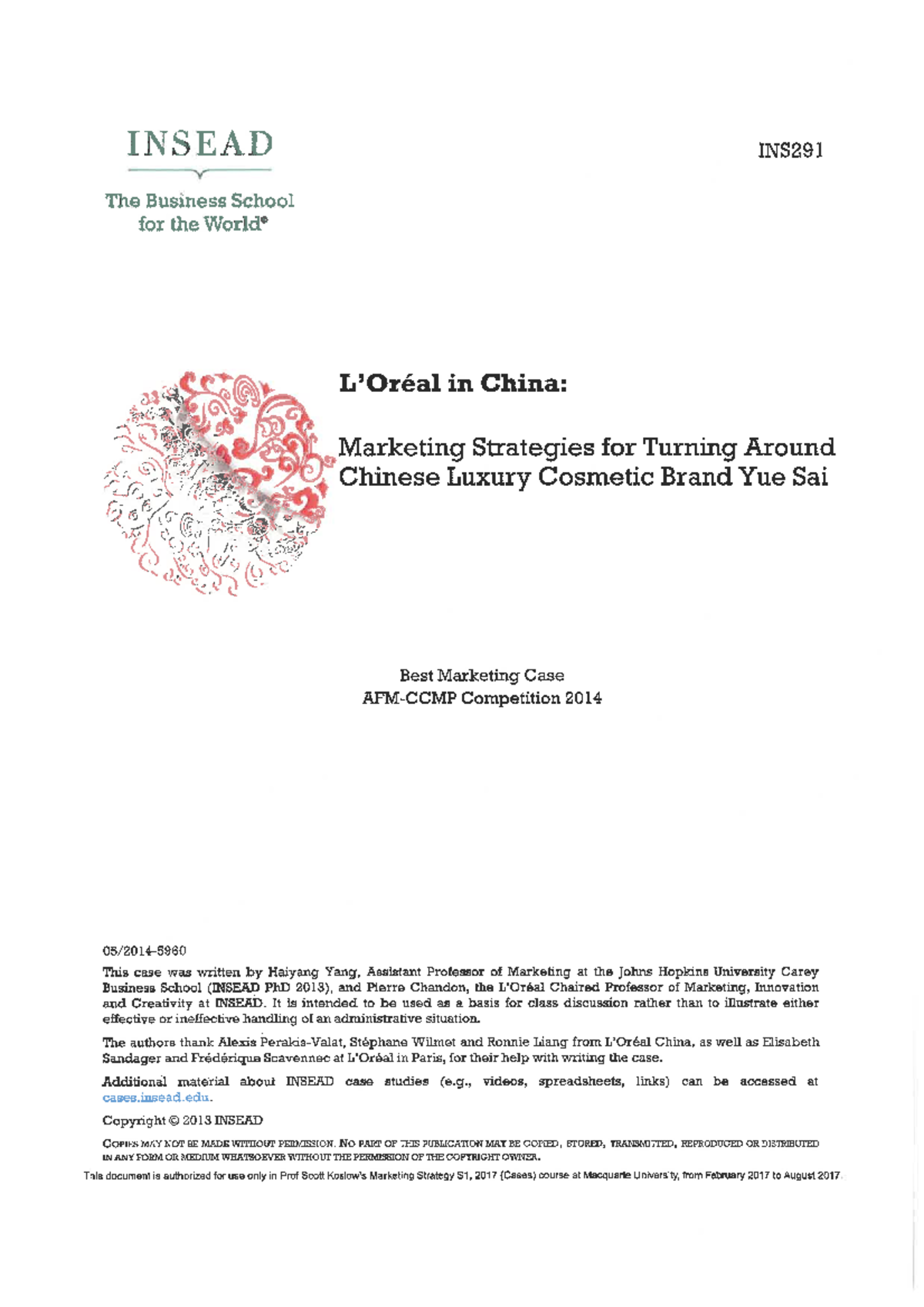 L'Oréal China Case Study - INSEAD INS291 The Business School for the in ...