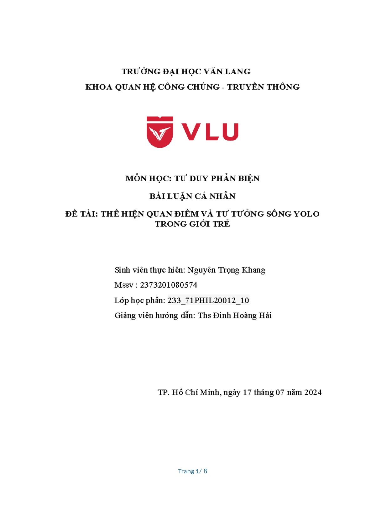 TrƯỜng ĐẠi HỌc VĂn Lang TrƯỜng ĐẠi HỌc VĂn Lang Khoa Quan HỆ CÔng ChÚng TruyỀn ThÔng MÔn