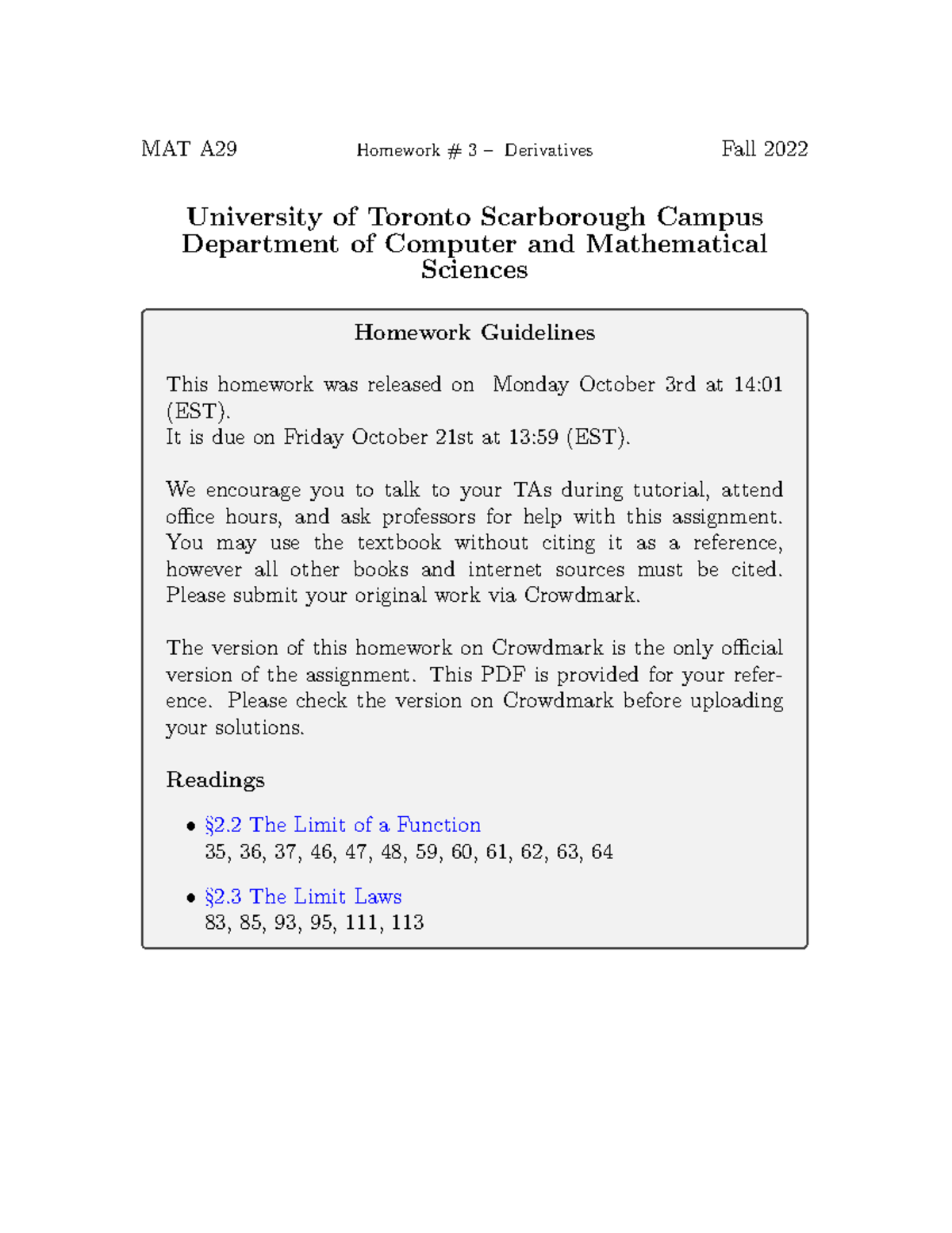 Mat a29 homework 3 - Notes - MAT A29 Homework # 3 – Derivatives Fall ...