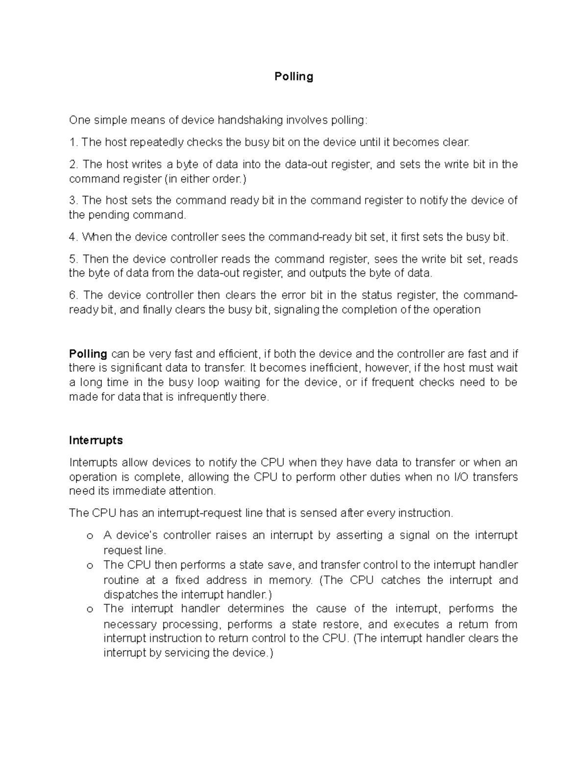 Polling and Operating System Structure - Polling One simple means of ...