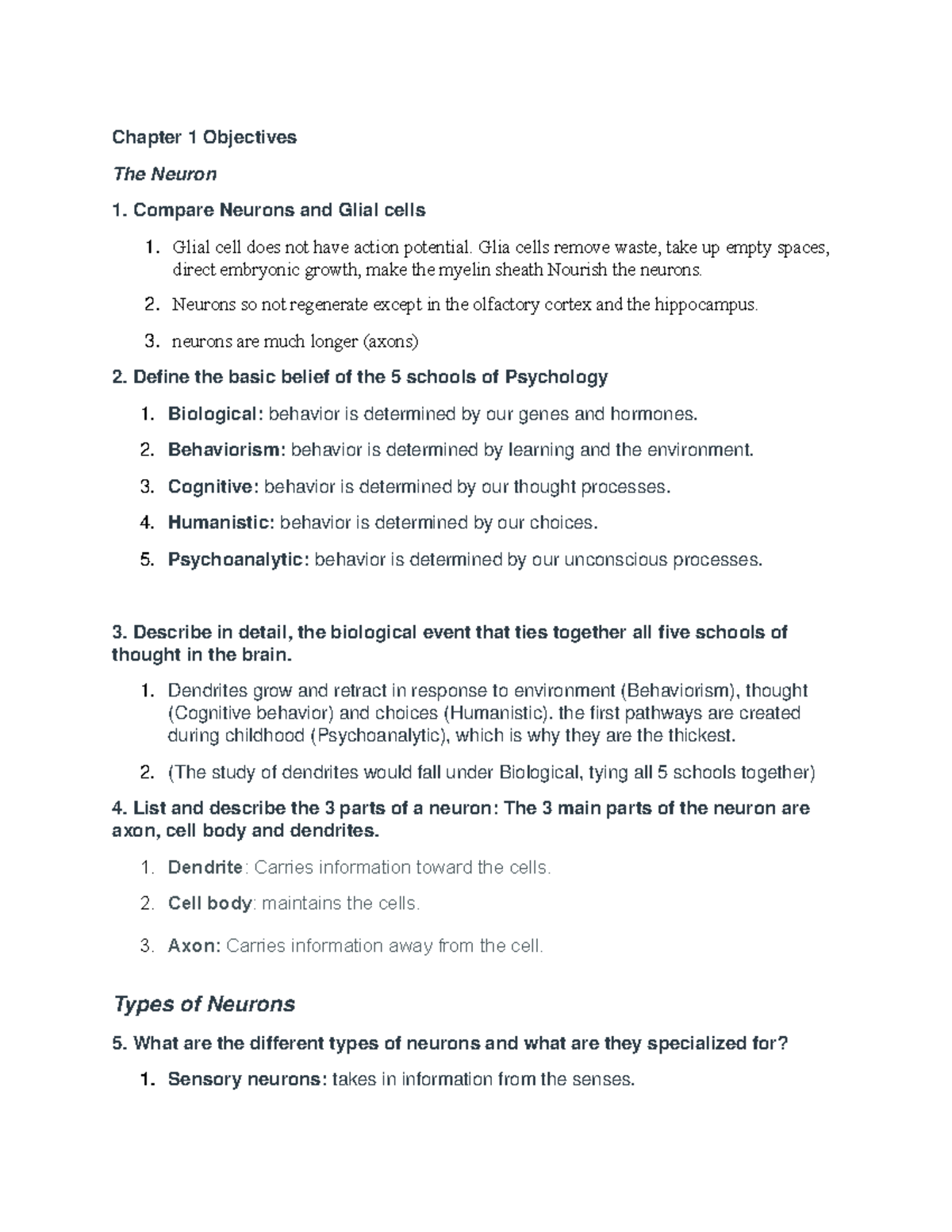 1 Chapter 1 Objectives - Chapter 1 Objectives The Neuron Compare ...