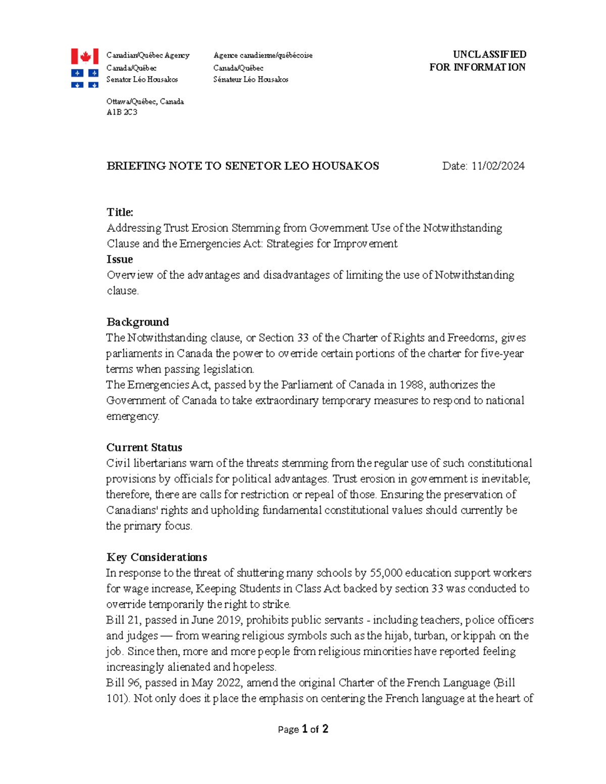 Briefing note 1 - Addressing Trust Erosion Stemming from Government Use ...