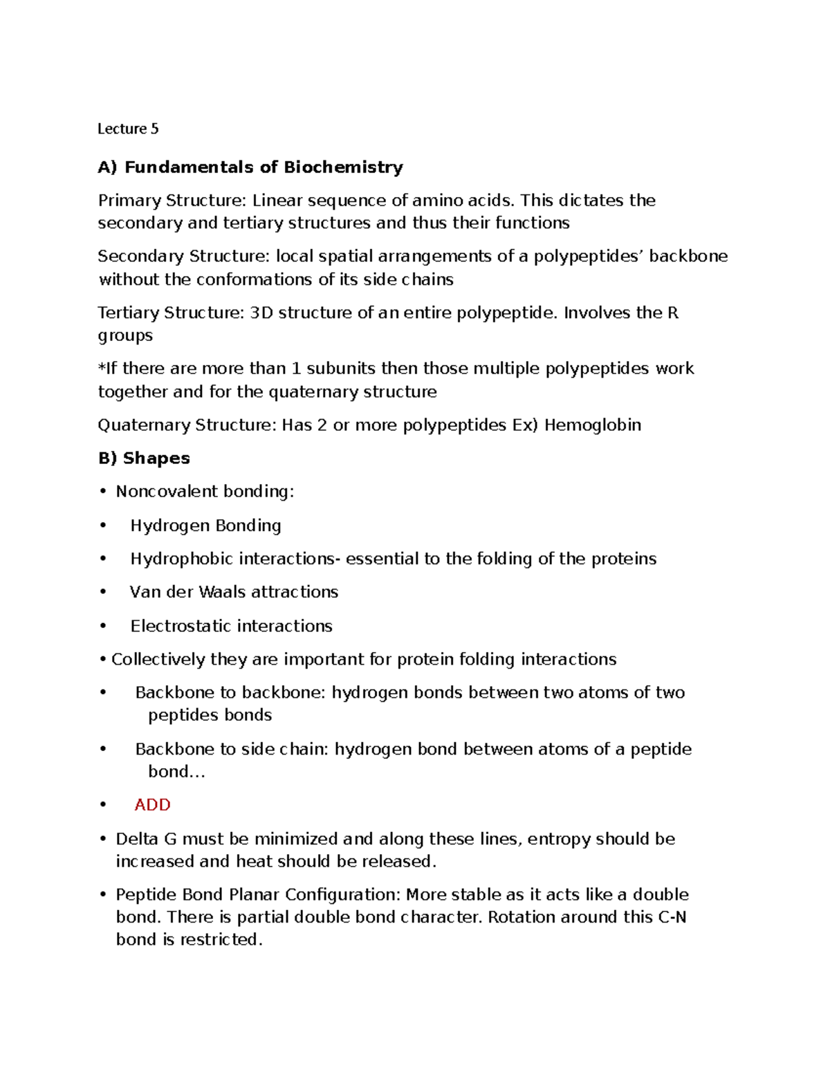 Biochem I Lectures 5-7 Fundamentals of Biochemistry - Lecture 5 A ...