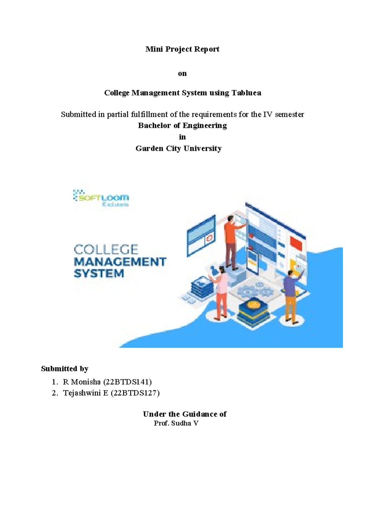 Tabluea project report format - Mini Project Report on College ...