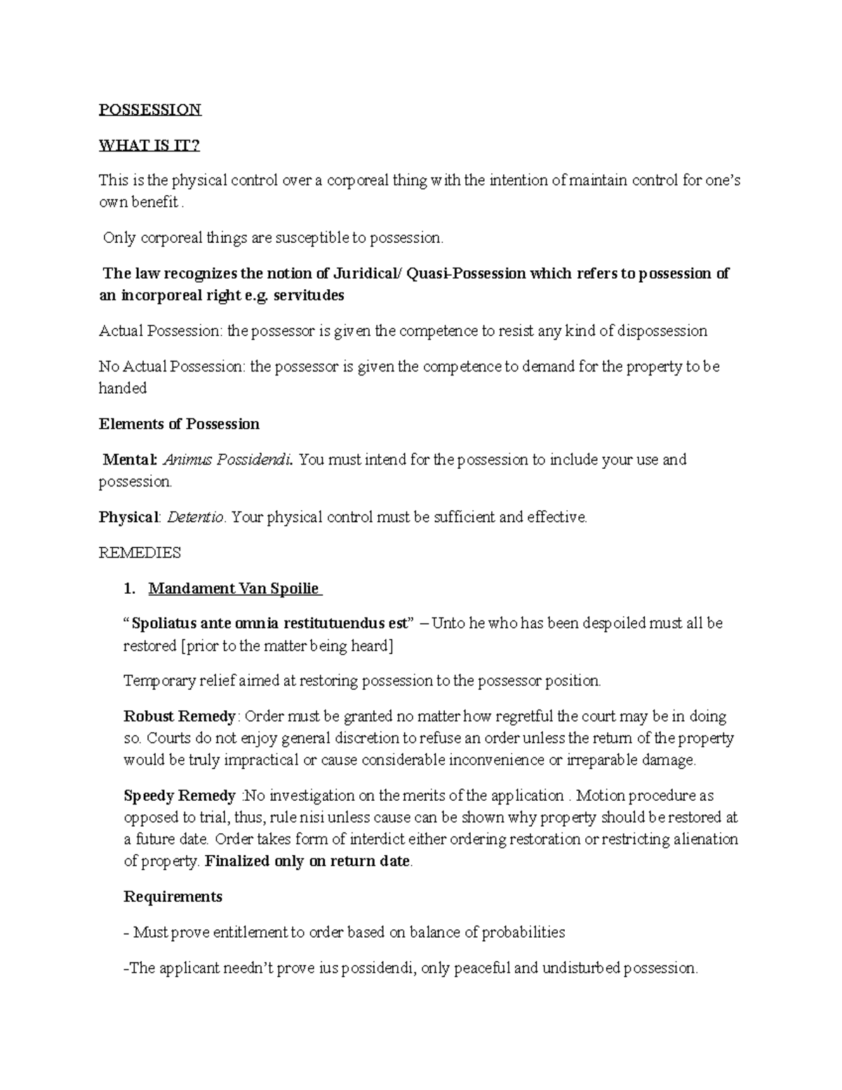 property possesion - POSSESSION WHAT IS IT? This is the physical ...