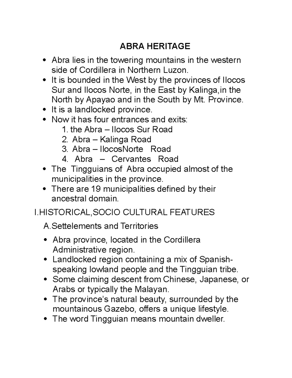 Abra - Summary History - ABRA HERITAGE Abra lies in the towering ...