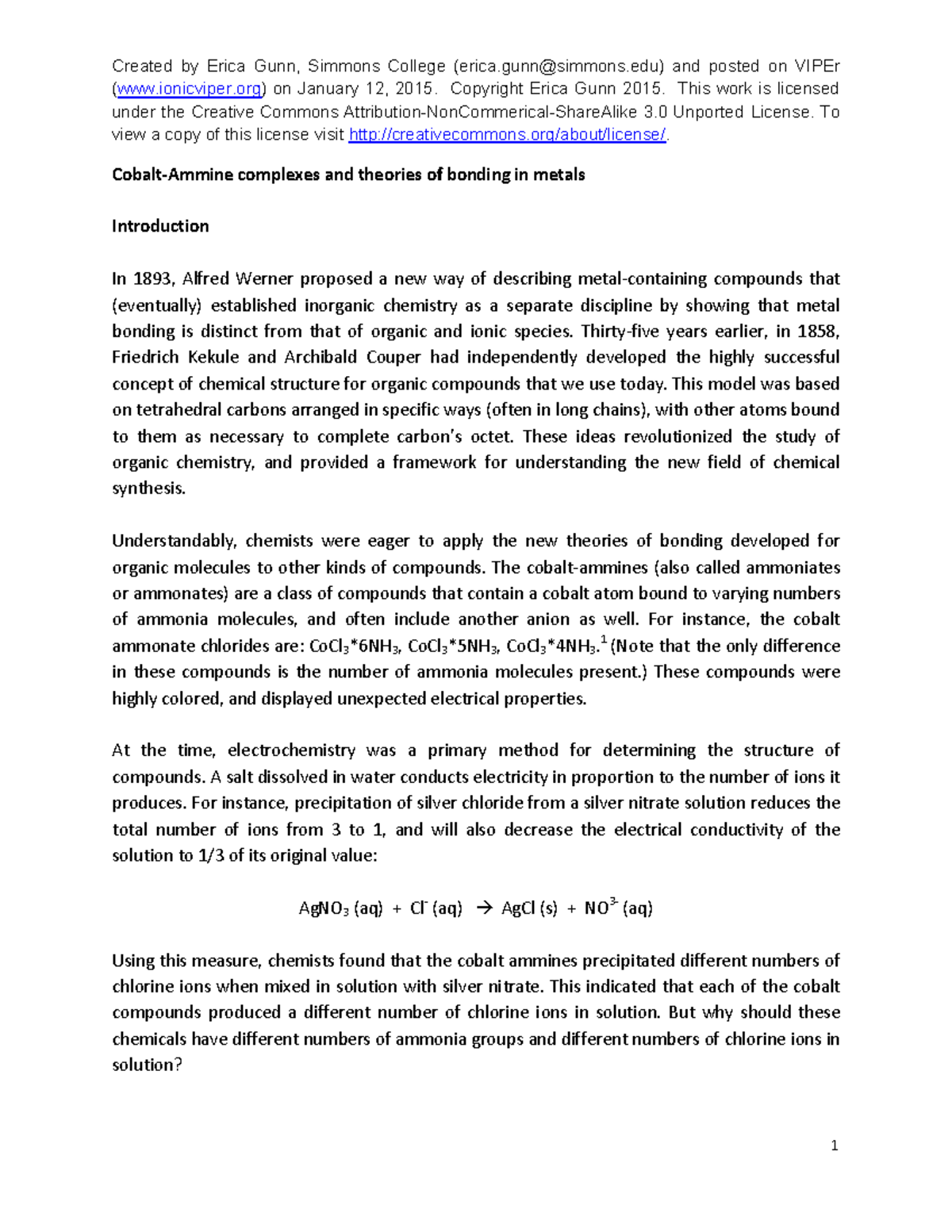 Chem 248 Werner Cobalt Ammine complexes for VIPEr final 0 - (ionicviper ...