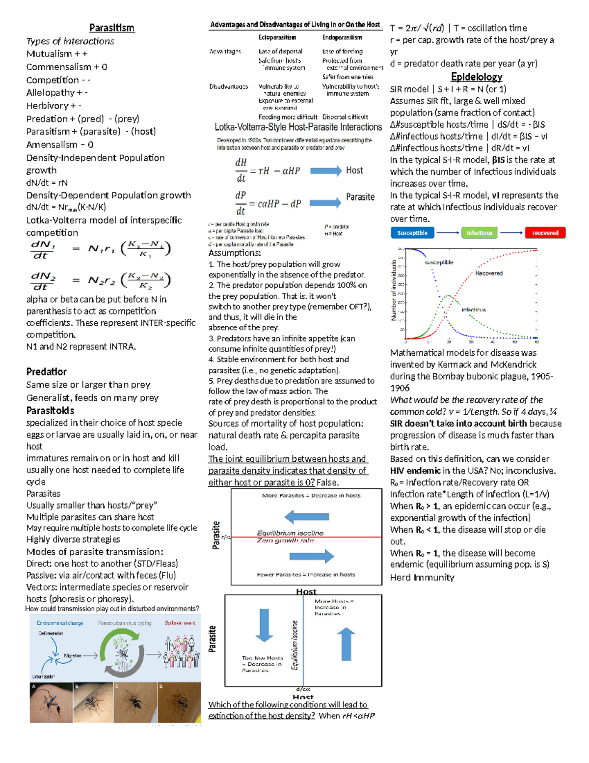 Exam 4 Study Guide - Parasitism Types of interactions Mutualism + + Commensalism + 0 Competition ...