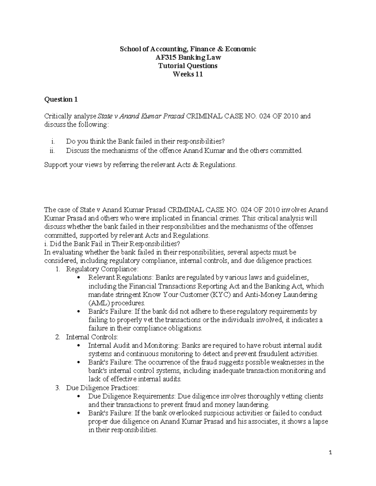 Week 11 - Student - Below contains tutorial questions for 2024 - School ...