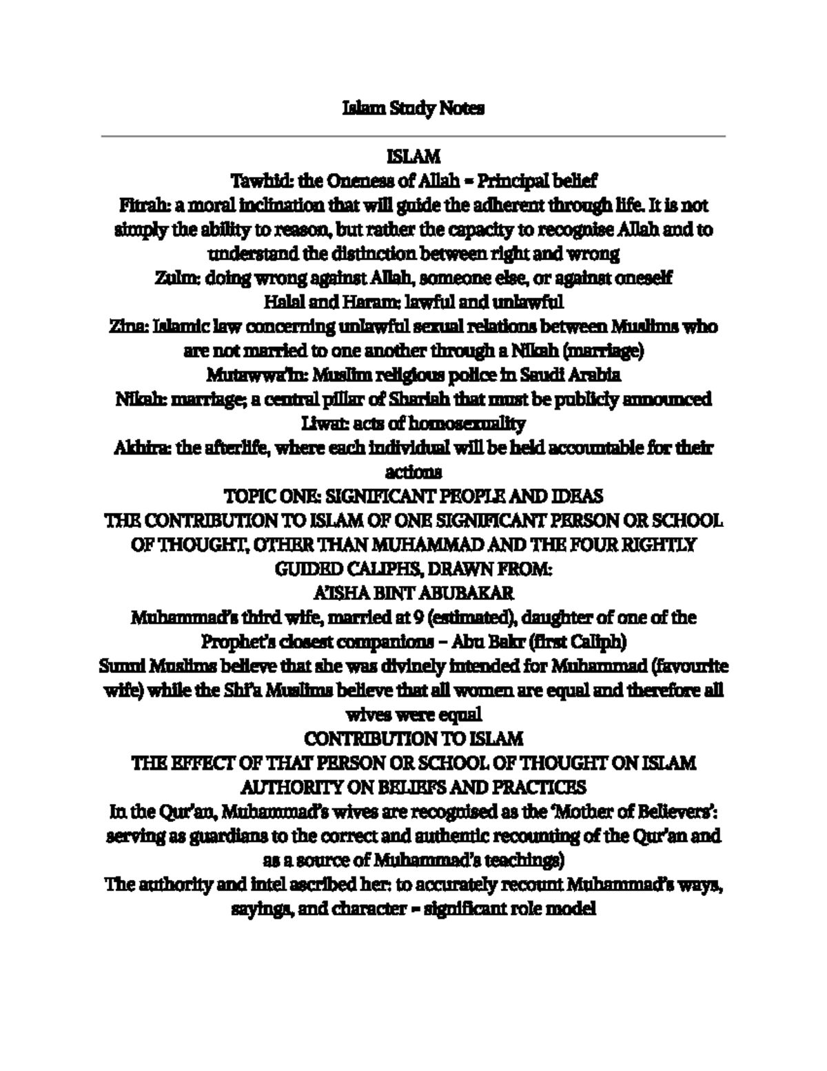 Untitled document - Study Notes for Islam HSC trials exam - Islam Study ...