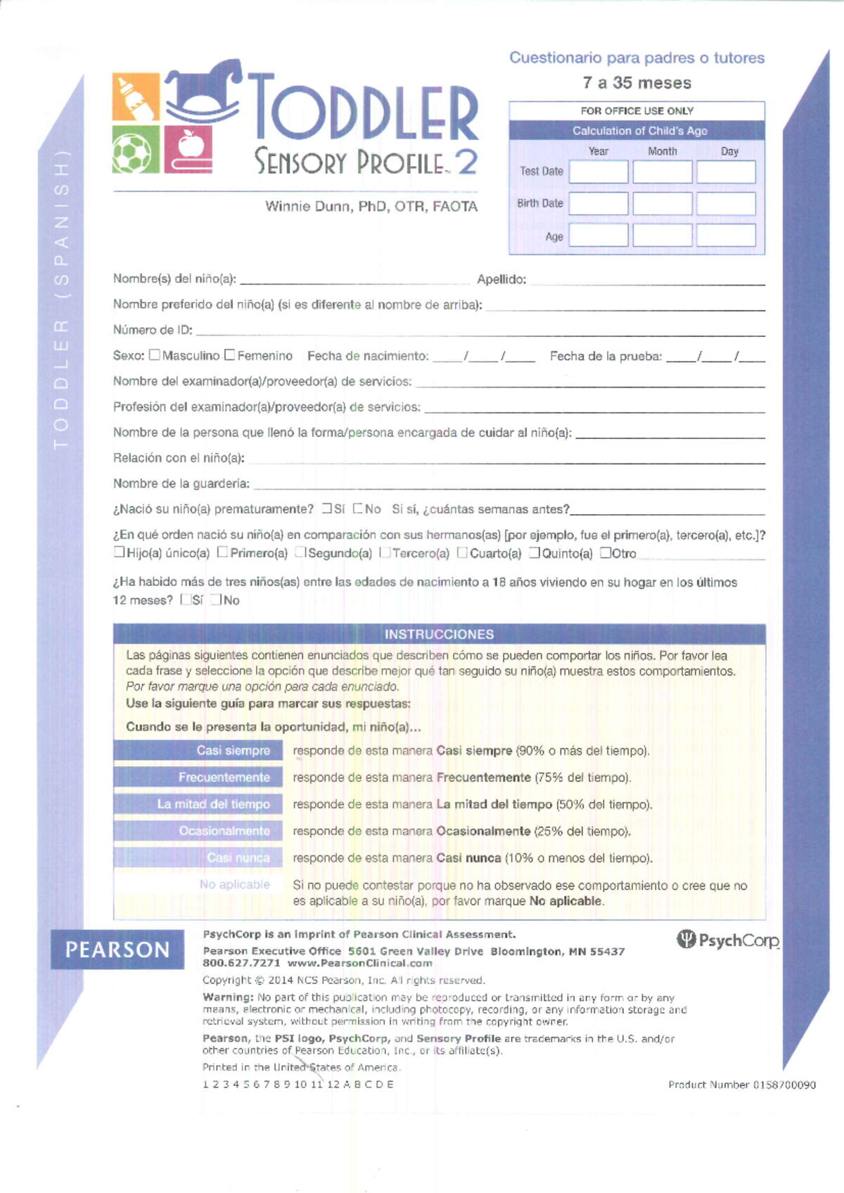 Sensory-Profile-2 Toddler - Entrevista Psicológica 2 - Studocu