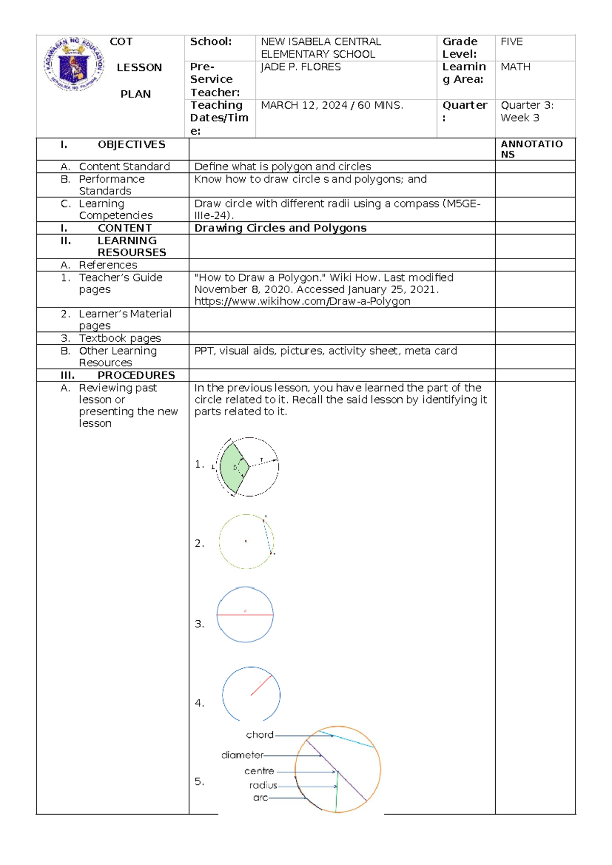 5TH LP MATH Flores - COT LESSON PLAN School: NEW ISABELA CENTRAL ELEMENTARY SCHOOL Grade Level ...