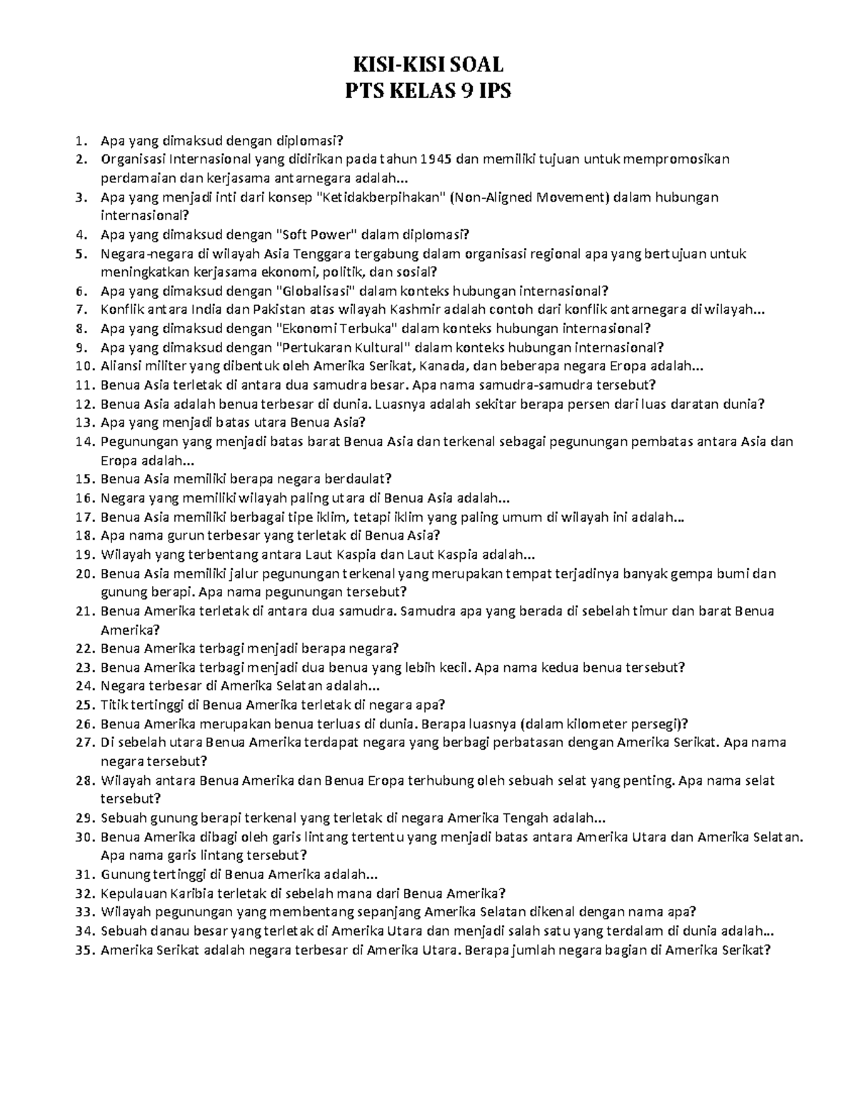 Kisi-kisi soal PTS Kelas 9 - KISI-KISI SOAL PTS KELAS 9 IPS Apa yang ...