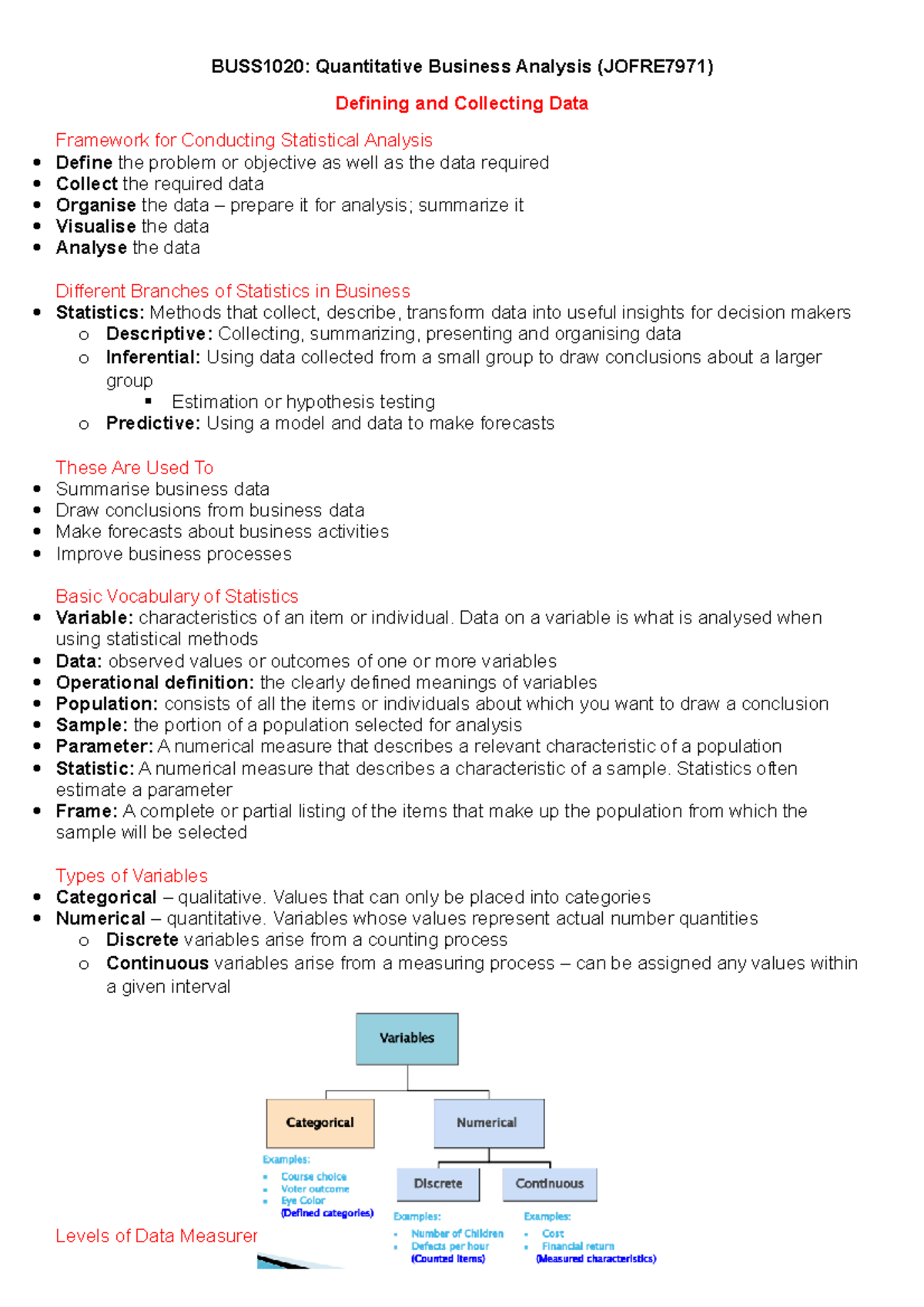 BUSS1020 Quantitative Business Analysis Notes - BUSS1020: Quantitative ...