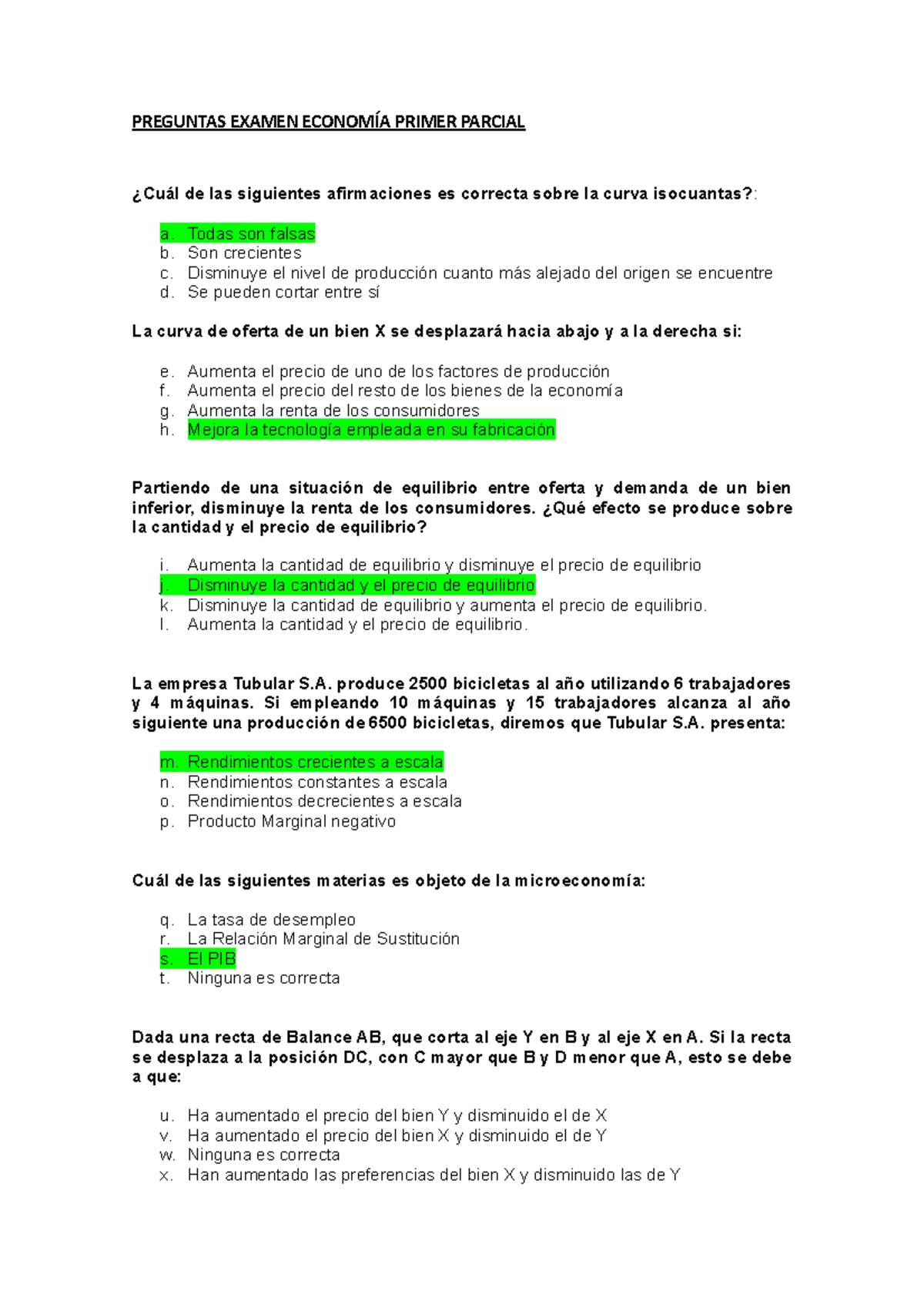 Preguntas Examen Economía Primer Parcial - PREGUNTAS EXAMEN ECONOMÍA PRIMER PARCIAL ¿Cuál de las ...