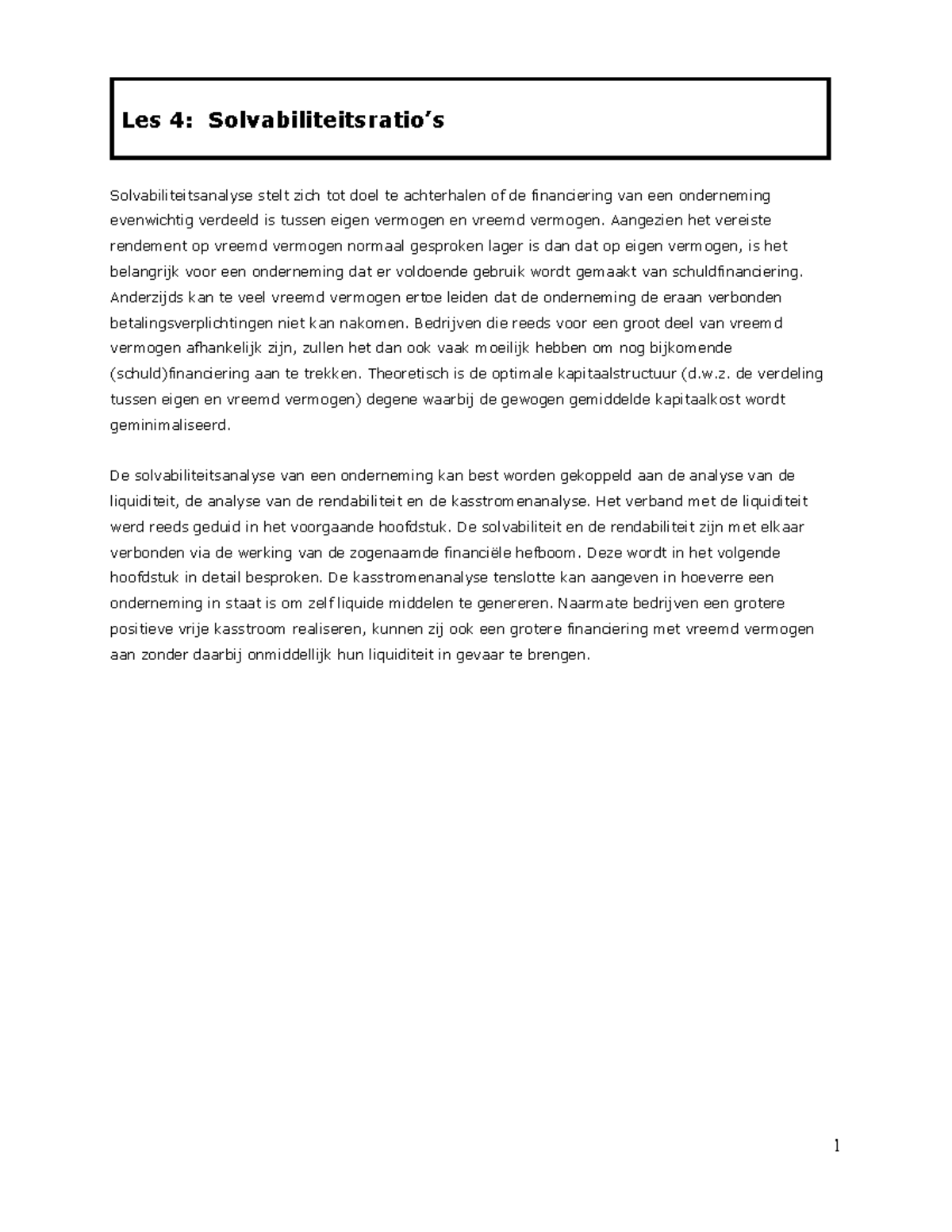Solvabiliteitsratio's - Les 4: Solvabiliteitsratio’s ...