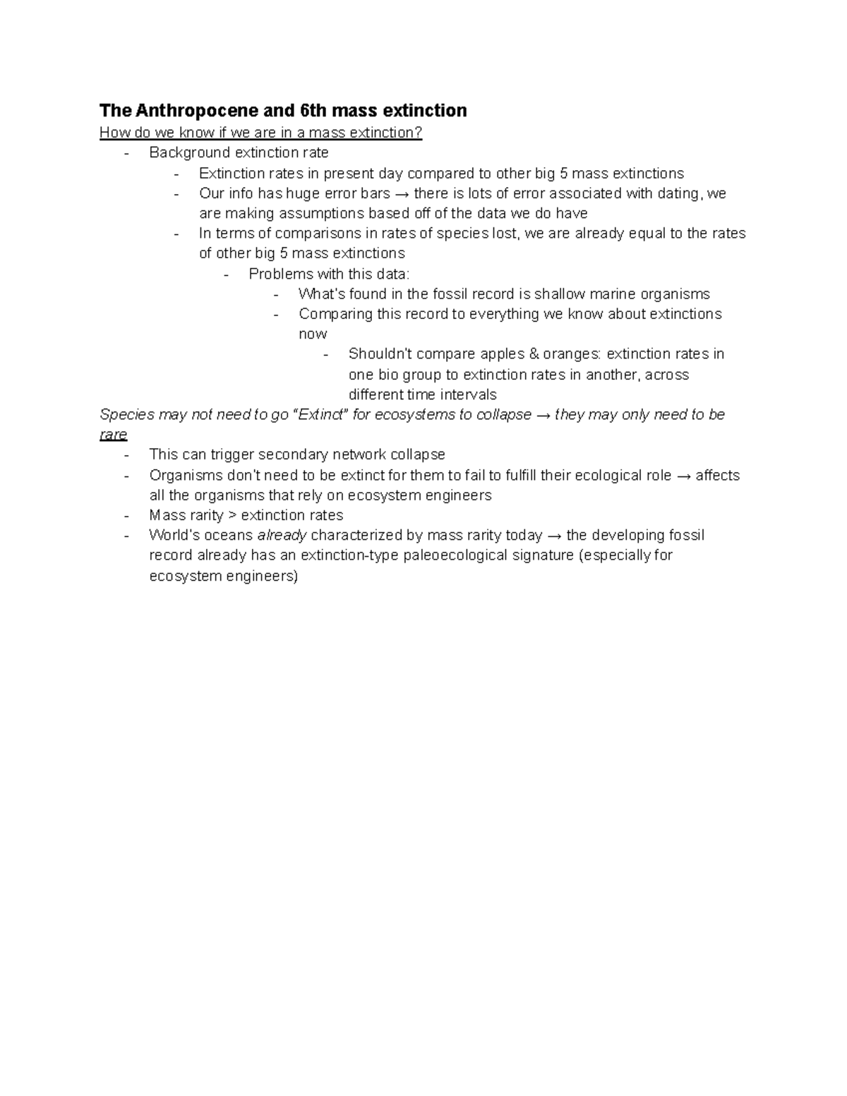 6th Mass Extinction - Lecture notes 25 - The Anthropocene and 6th mass ...