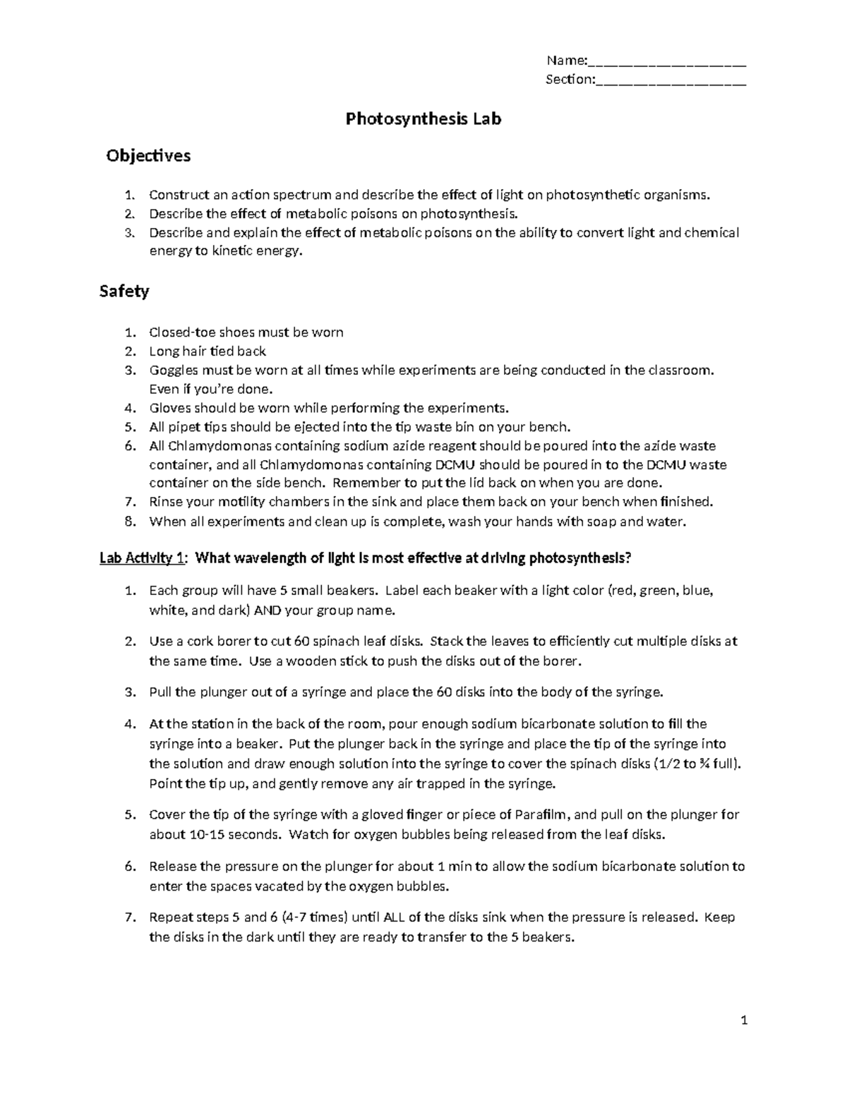 Photosynthesis Lab Protocoland Datasheet spinach v3 - Section ...