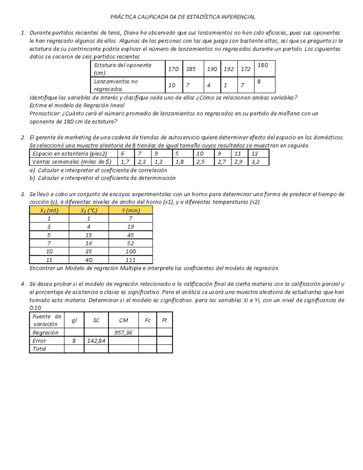 Práctica Calificada 04 DE Estadística Inferencial - PR¡CTICA CALIFICADA 04 DE ESTADÕSTICA - Studocu