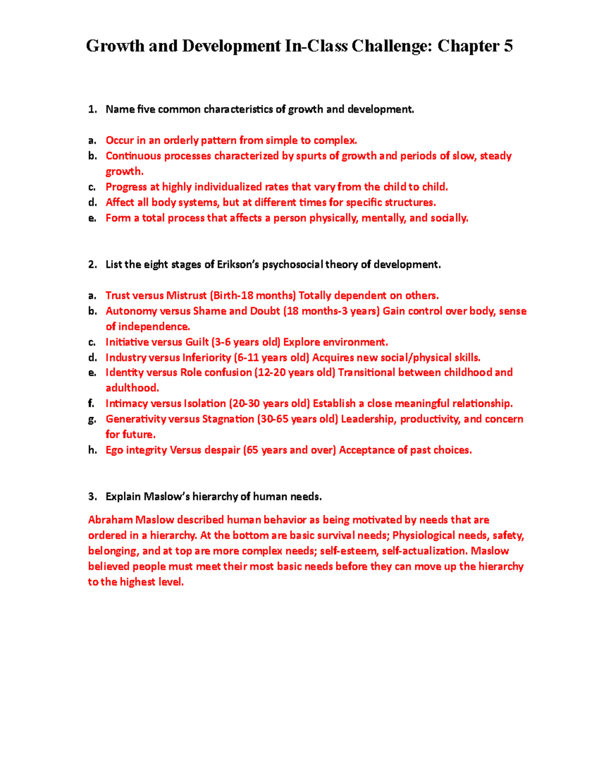 GD inclass challenge ch 5 - Growth and Development In-Class Challenge: Chapter 5 Name five ...
