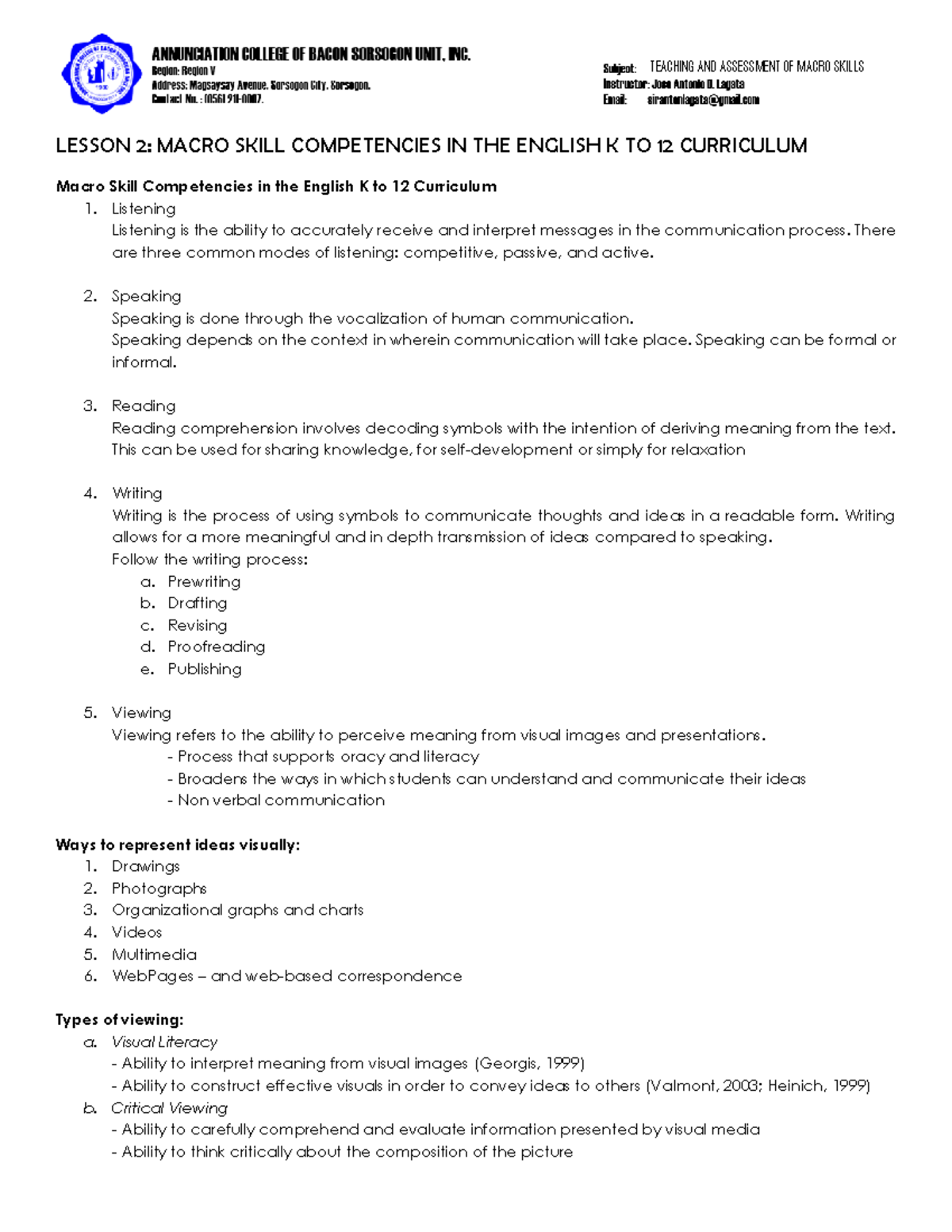 L2 Macro Skills - LESSON 2: MACRO SKILL COMPETENCIES IN THE ENGLISH K ...
