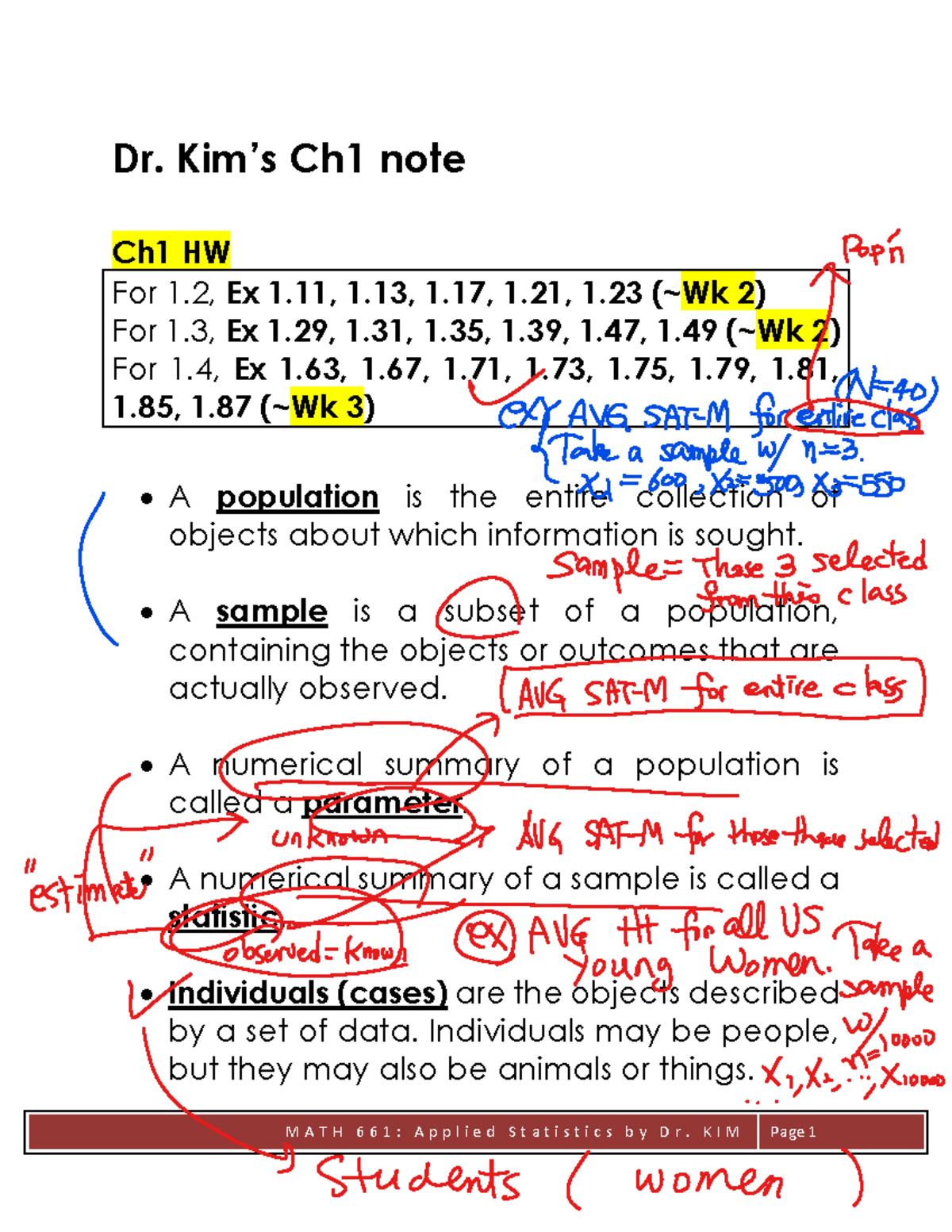 661 F22 L1 105 0908 - dfs - Dr. Kim’s Ch1 note Ch1 HW For 1, Ex 1, 1, 1, 1, 1 (~Wk 2) For 1, Ex ...
