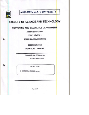 Mine Surveying Notes - Mine survey - Mine Surveying CONTENTS Duties ...