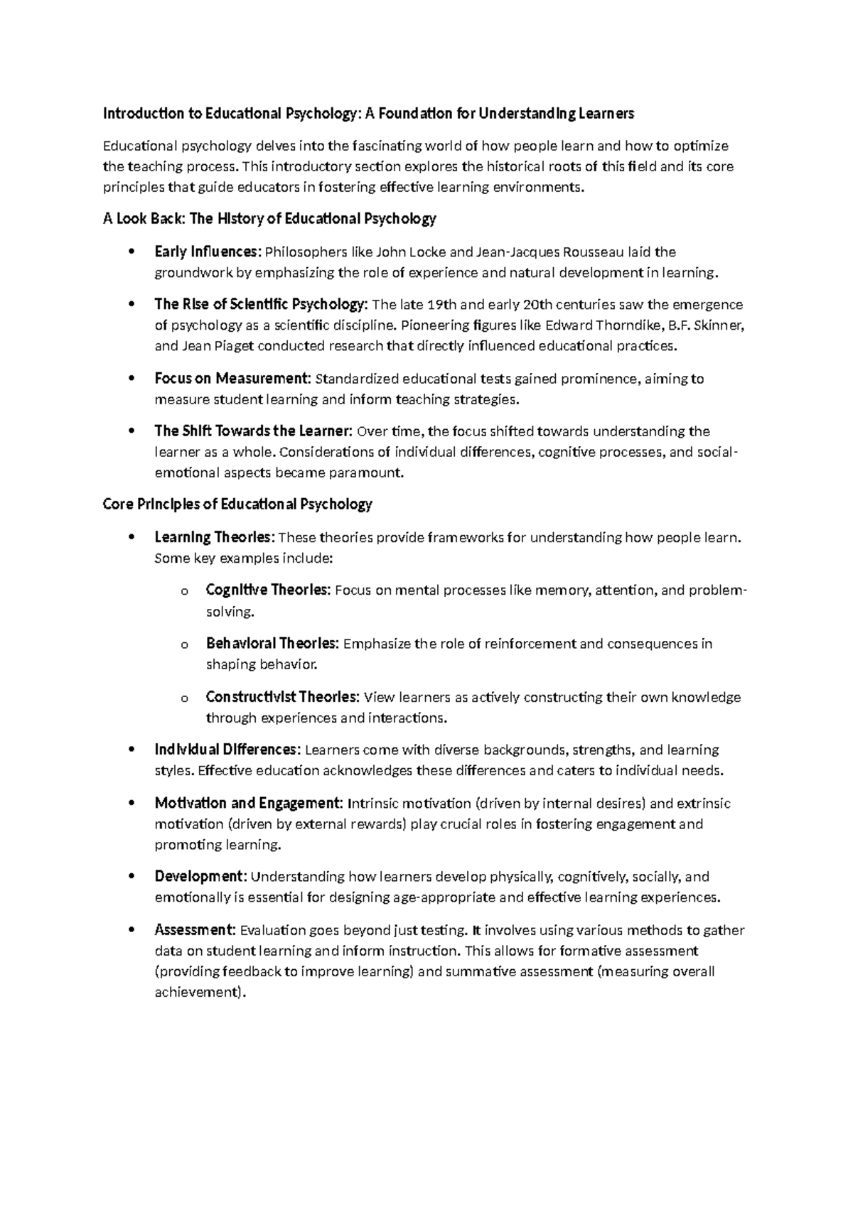 Introduction to Educational Psychology - This introductory section ...