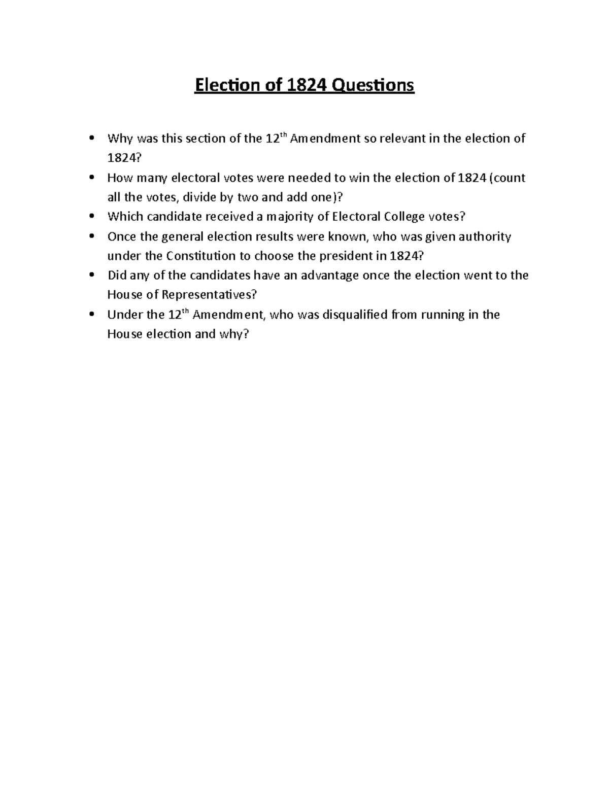 Election of 1824 Questions - Election of 1824 Questions Why was this ...