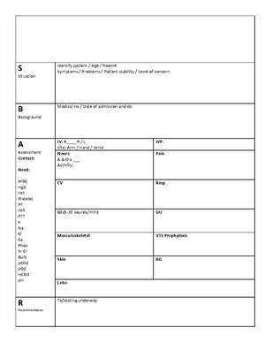 SBAR for Clinicals - nur 601 - Chamberlain University - Studocu
