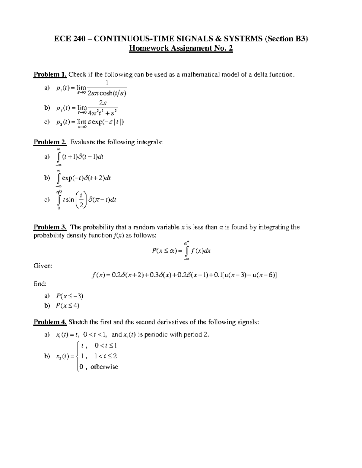 Ece240 - B3 (2014) - Assignment No. 2 - ECE 240 – CONTINUOUS-TIME ...