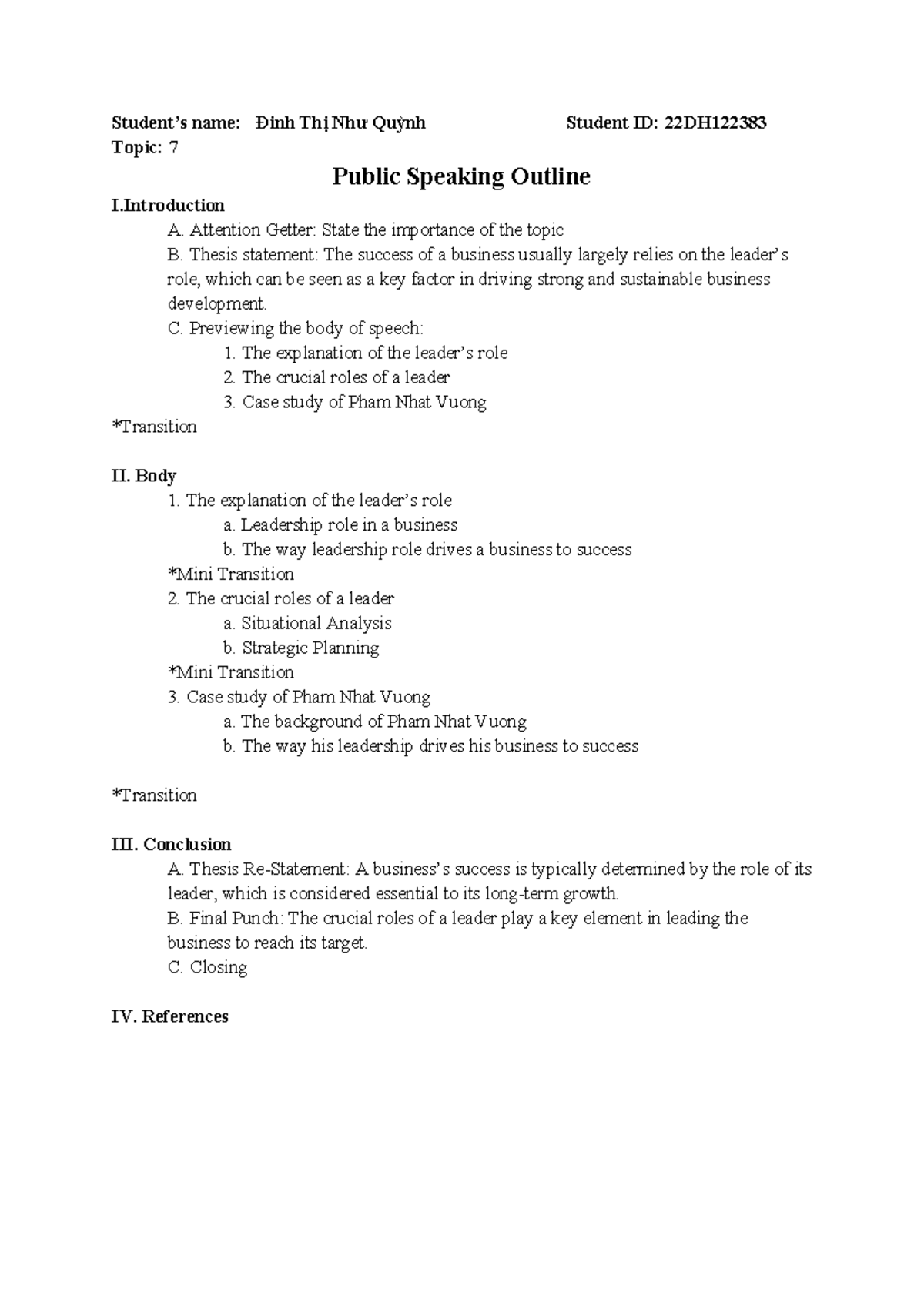 Topic 7 PS - Student’s name: Đinh Thị Như Quỳnh Student ID: 22DH Topic ...