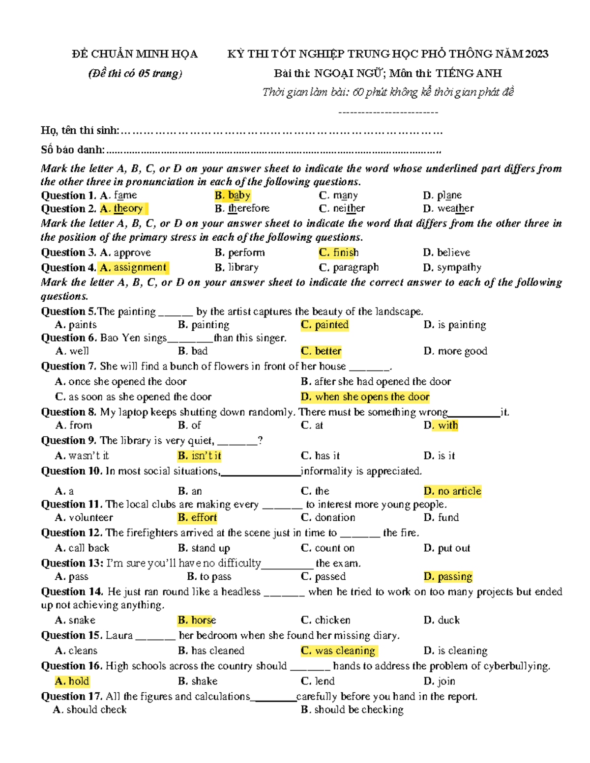 130411 Practice Test 1 - Bjii - ĐỀ CHUẨN MINH HỌA (Đề thi có 05 trang ...