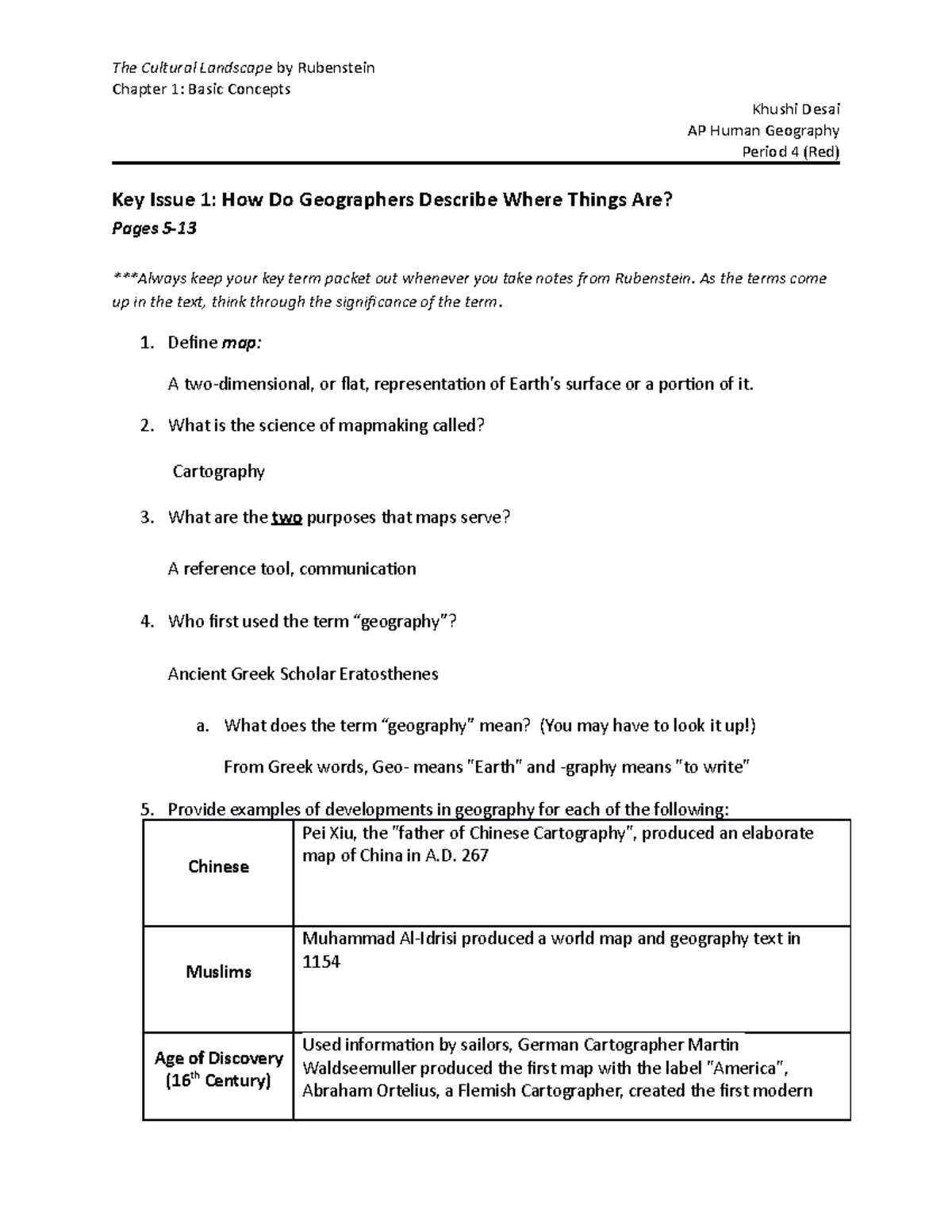 1 Basic Concepts - Key Issue 1 Reading Guide - The Cultural Landscape ...