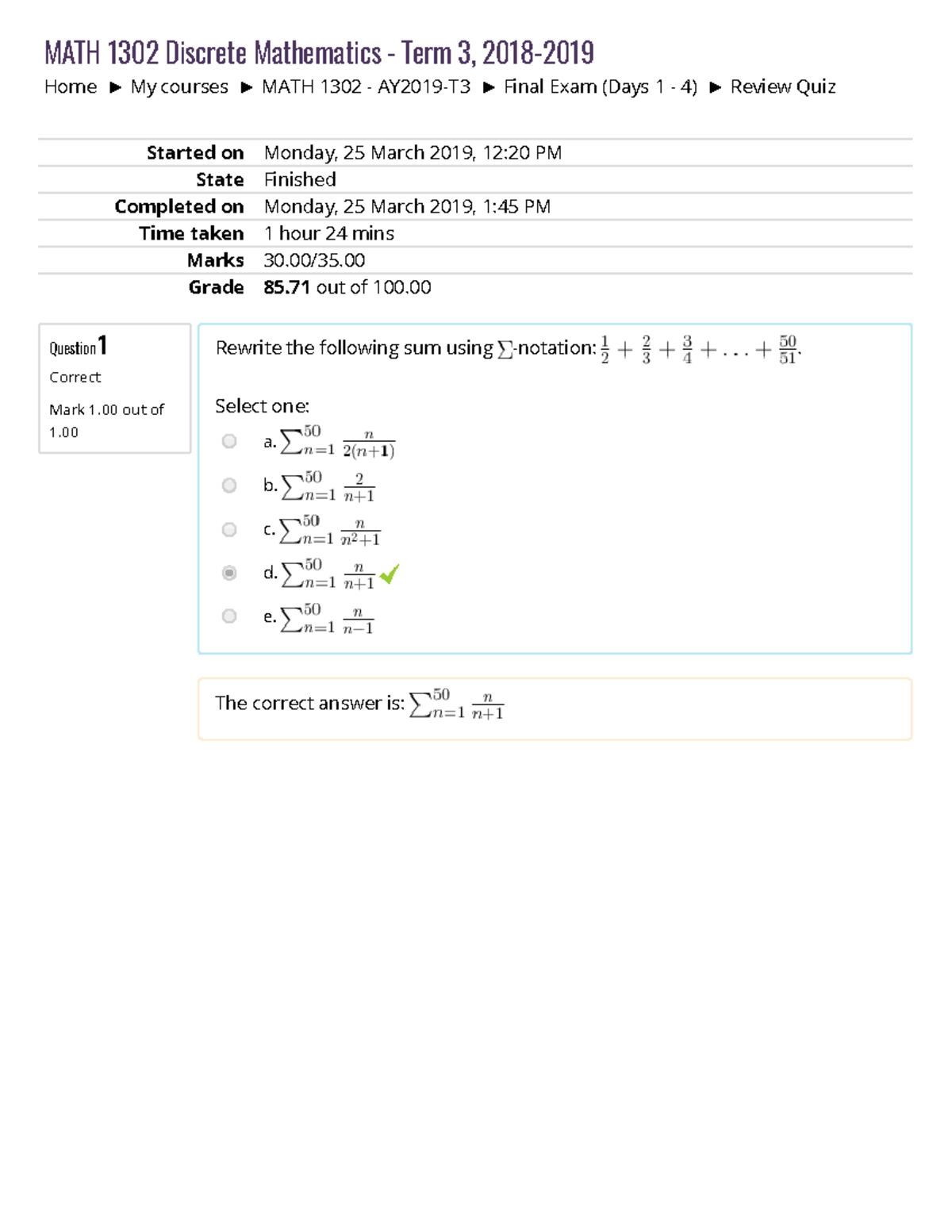 Review Quiz Discrete Math Home My Courses MATH 1302 AY2019 T3 Final
